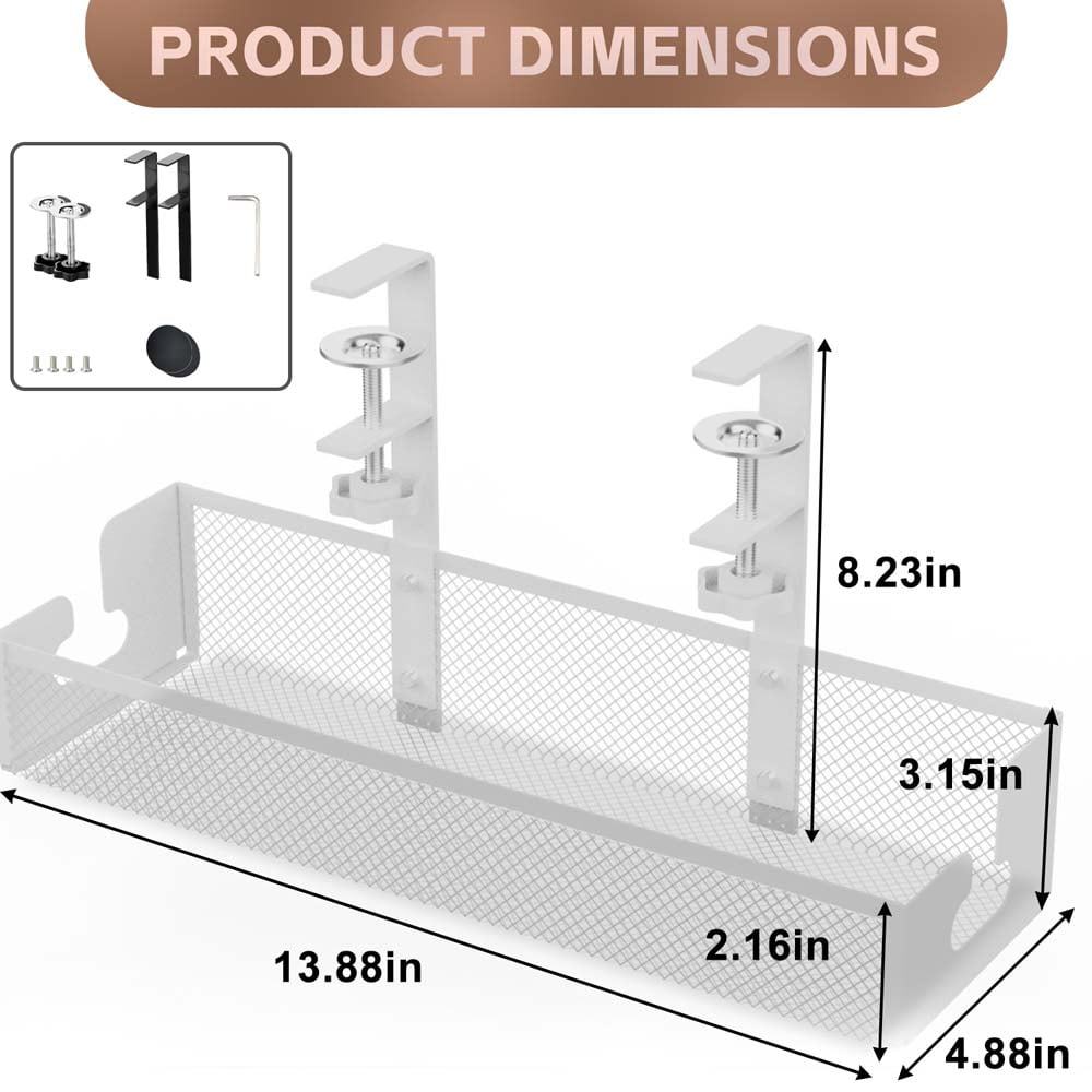 Under Desk Office Table Organizer Rack No Drill Steel Tray Clamp Mount ...