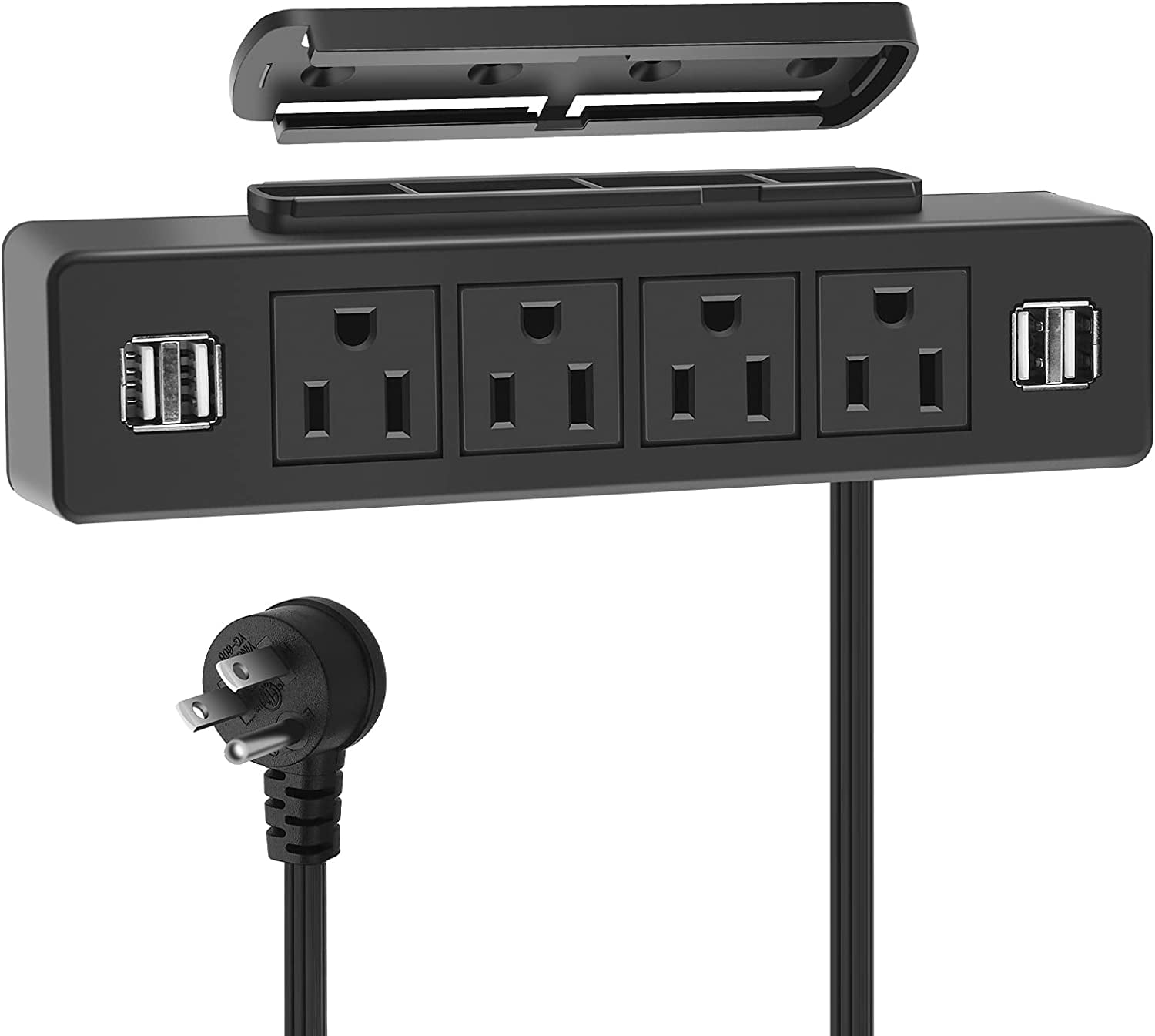 Under Desk Power Strip, Adhesive Wall Mount with USB, Black Desktop ...
