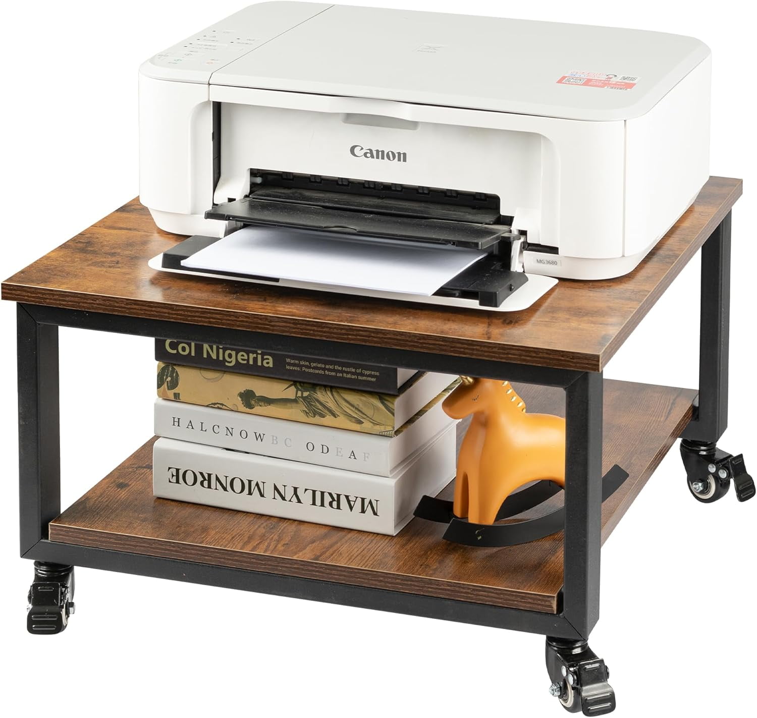 Under Desk Printer Stand - 2-Tier Industrial Mobile Printer Table with ...