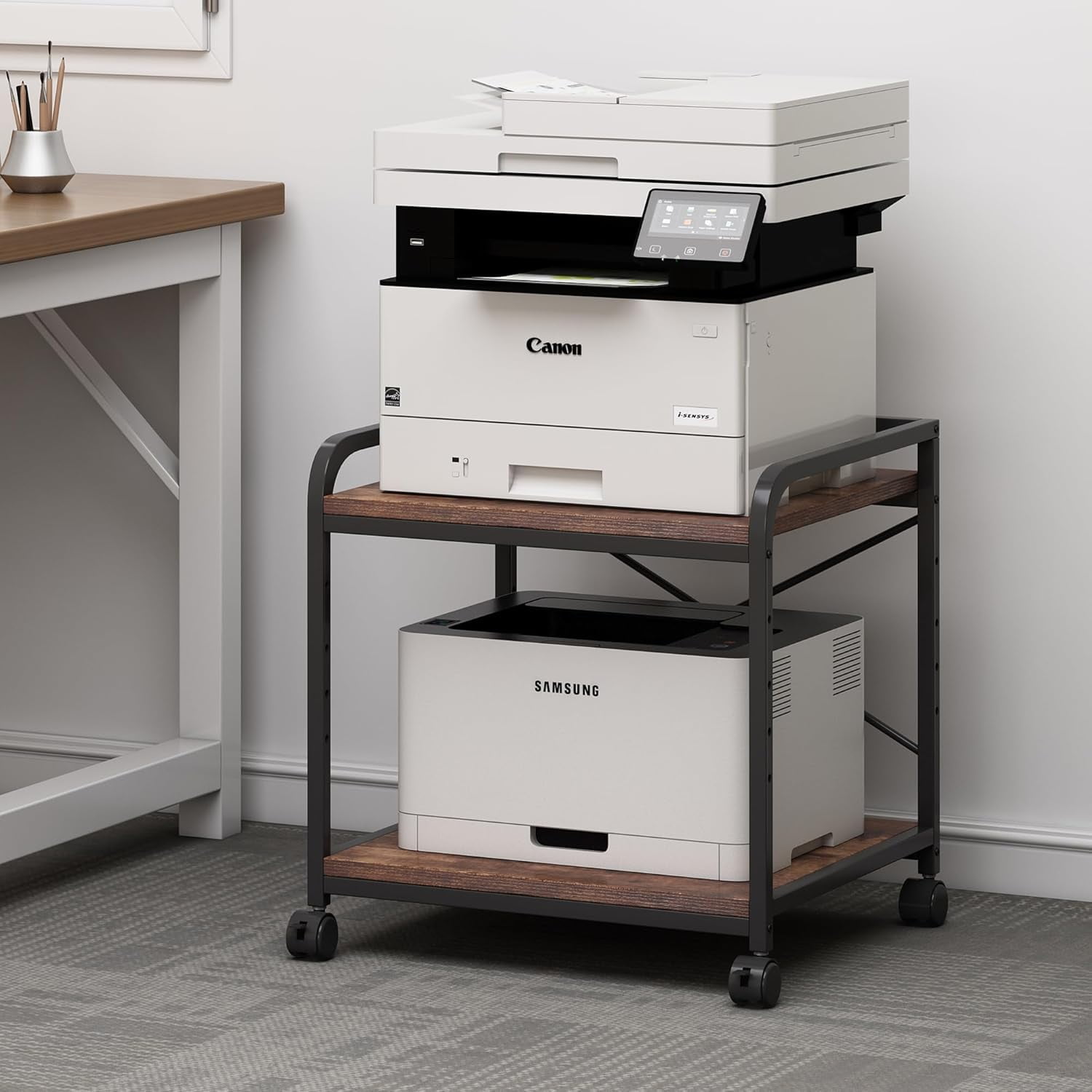 Under Desk Printer Stand, 20 Inches Deep Large Printer Table with ...