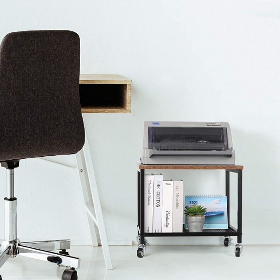 Under Desk Printer Stand Printer Cart with 2 Tier Wood Storage Shelves ...