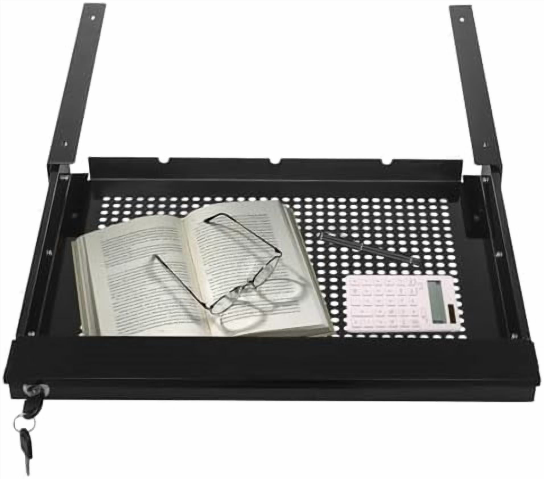 Under Desk Pull-out Drawer with Lock - 17 Inch Sliding Drawer, Lockable ...