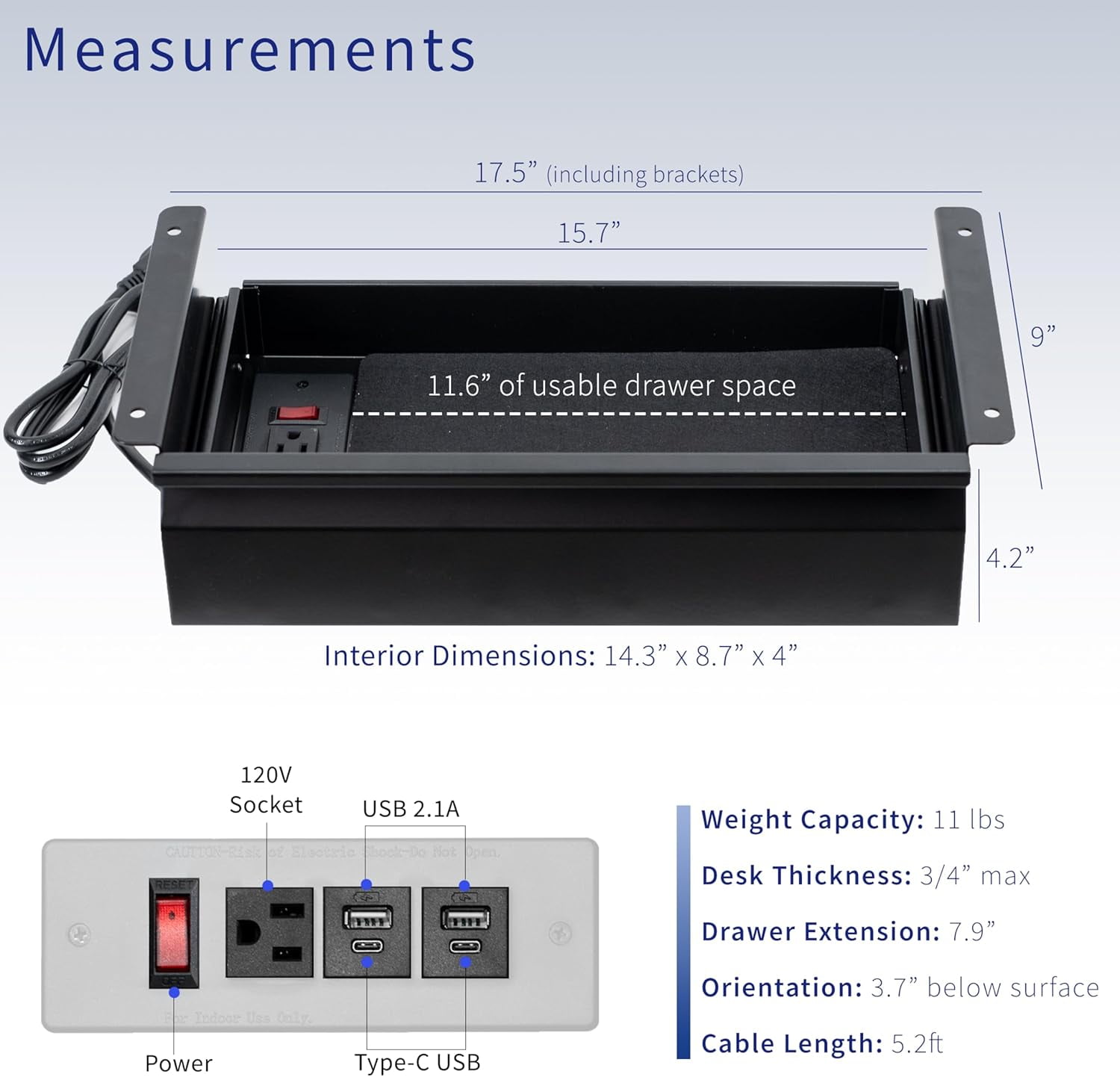 Under Desk Slide Out Drawer with Power Strip for Charging and Storage ...