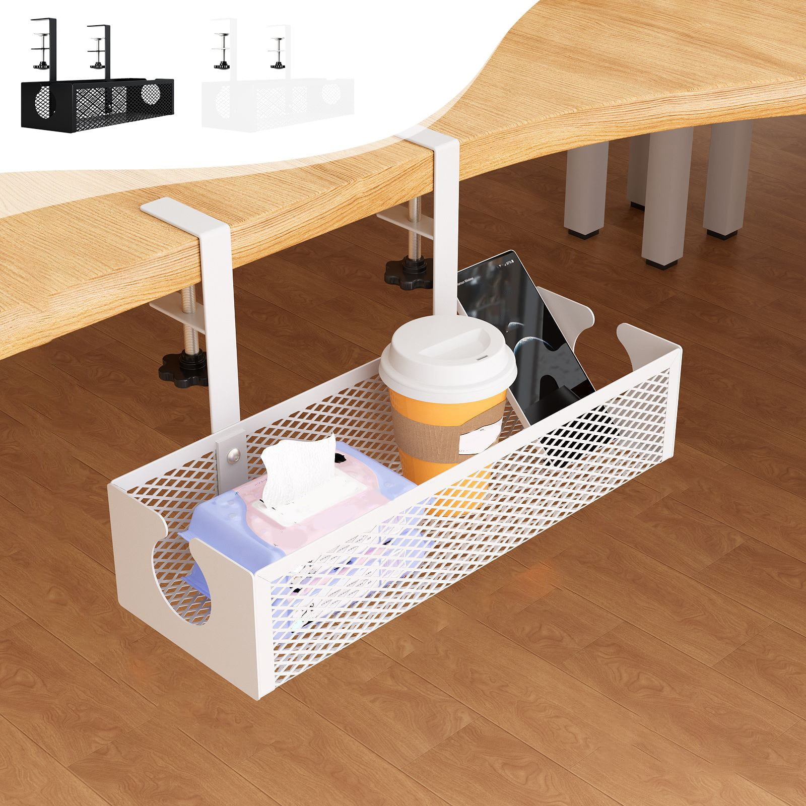 Under Desk Storage Basket Cable Manager Organizer Shelf Stainless Steel ...