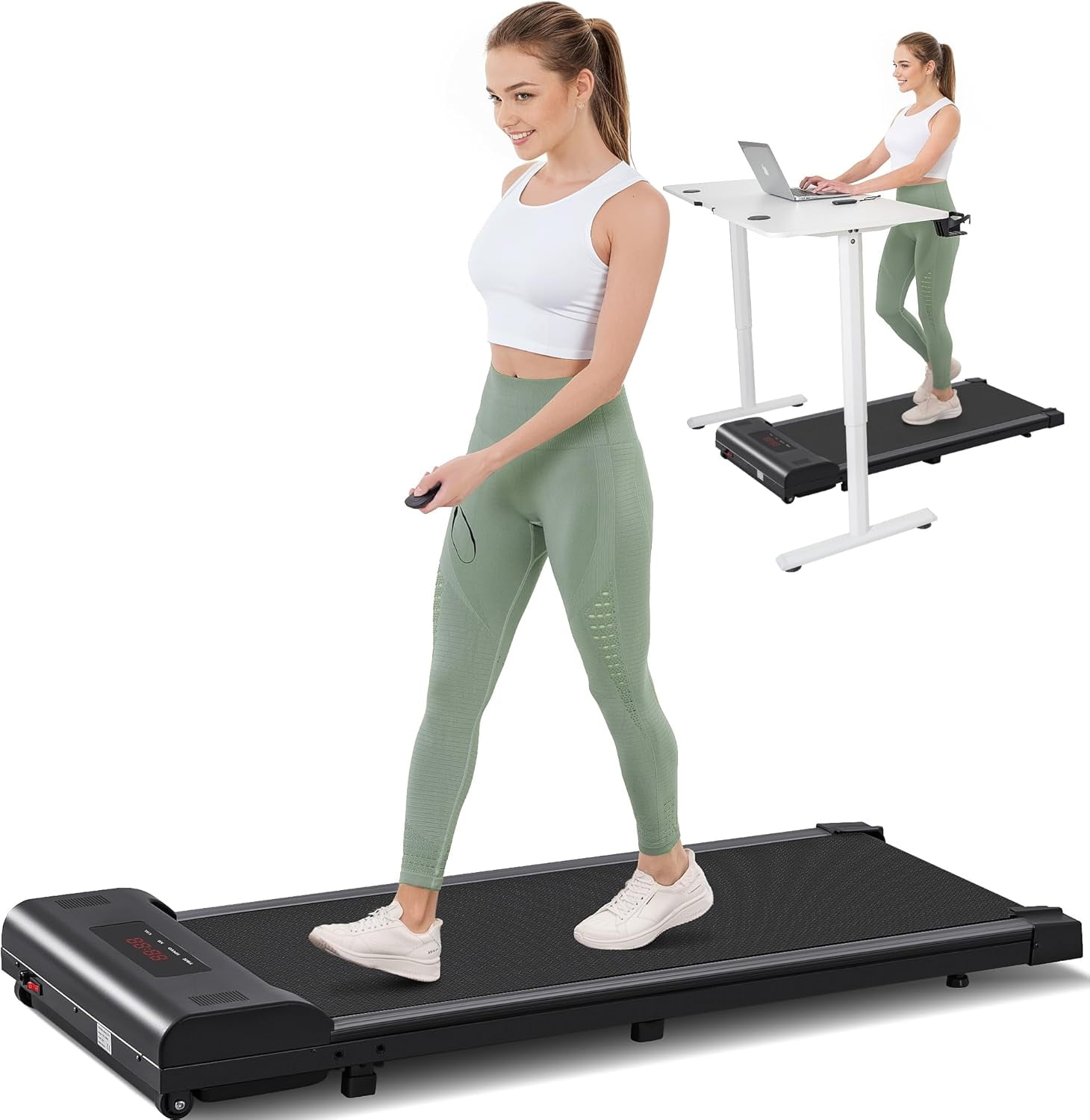 Under Desk Treadmill, 2 in 1 Walking Pad for Home/Office, Portable ...