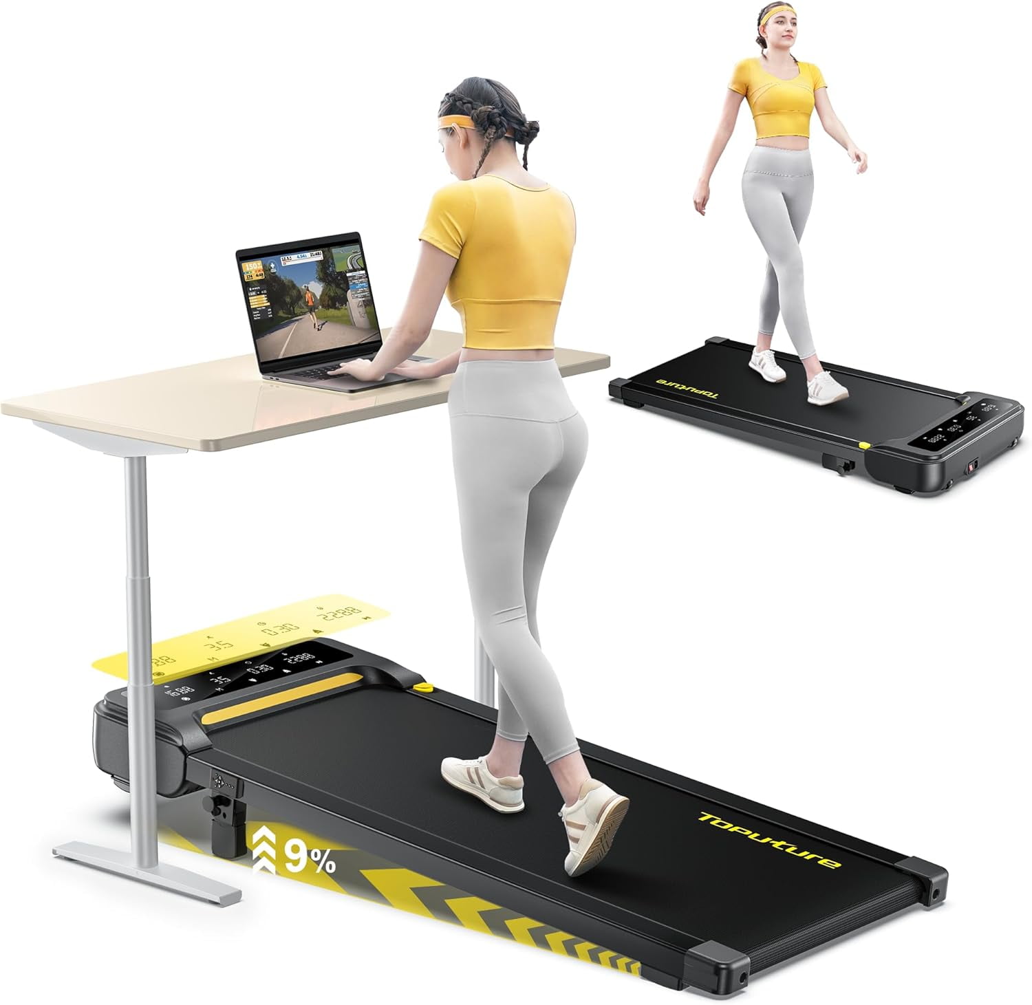 Under Desk Treadmill with Incline, Portable Walking Pad Treadmill for ...