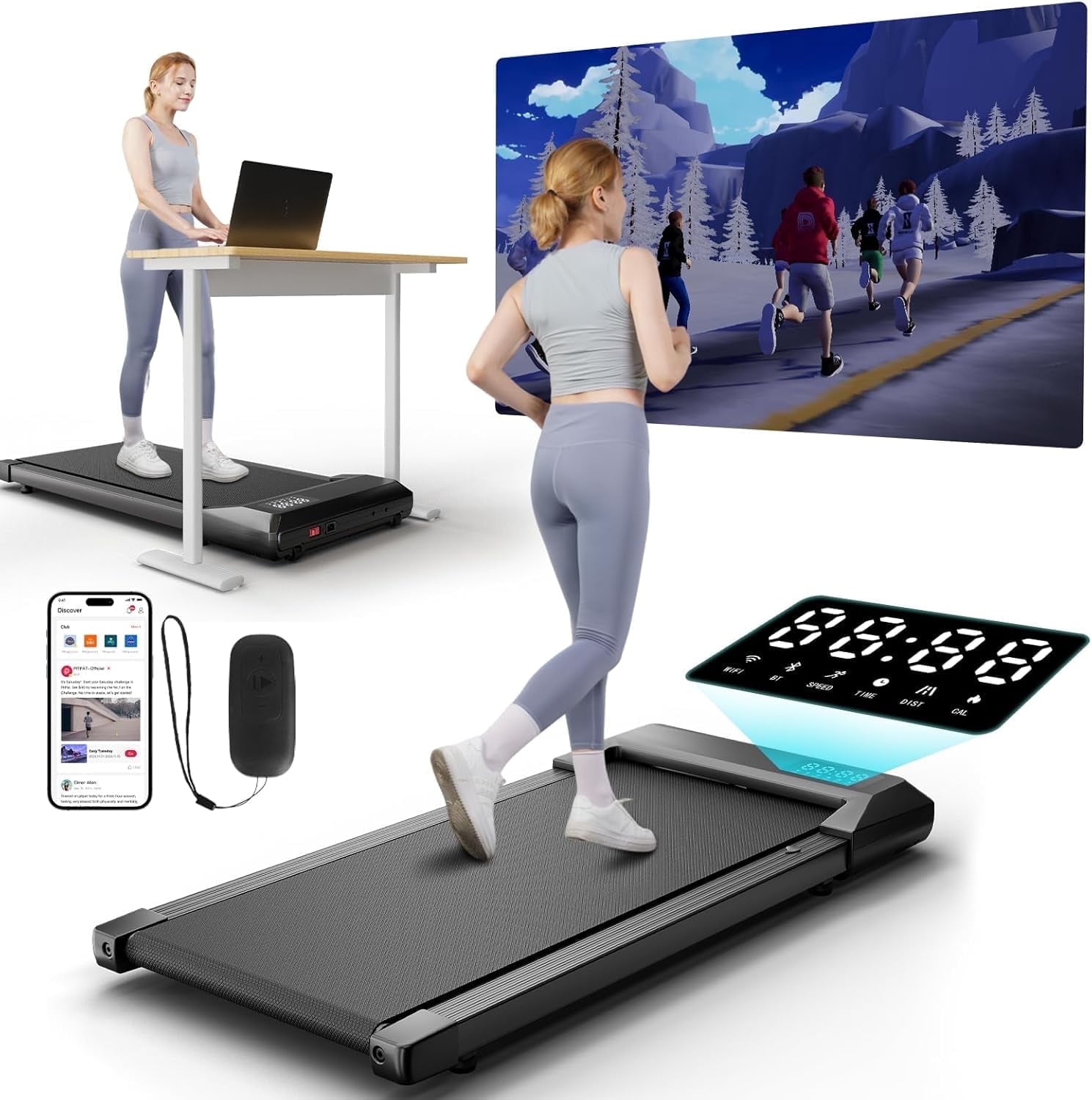 DeerRun Walking Pad,2024 Upgrade Smart Under Desk Treadmill, 2.2HP Small Quiet Portable ...