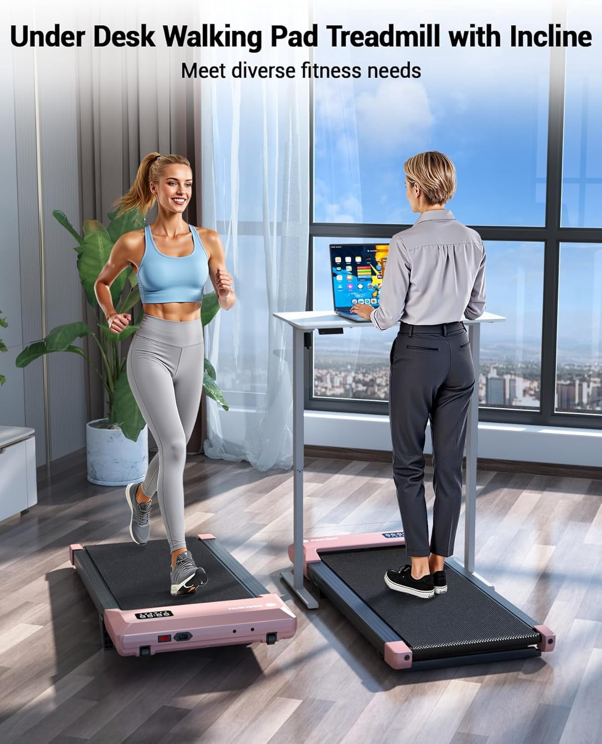 Under Desk Walking Pad Treadmill with Manual Incline, 2.5 Motor, 300 lb ...