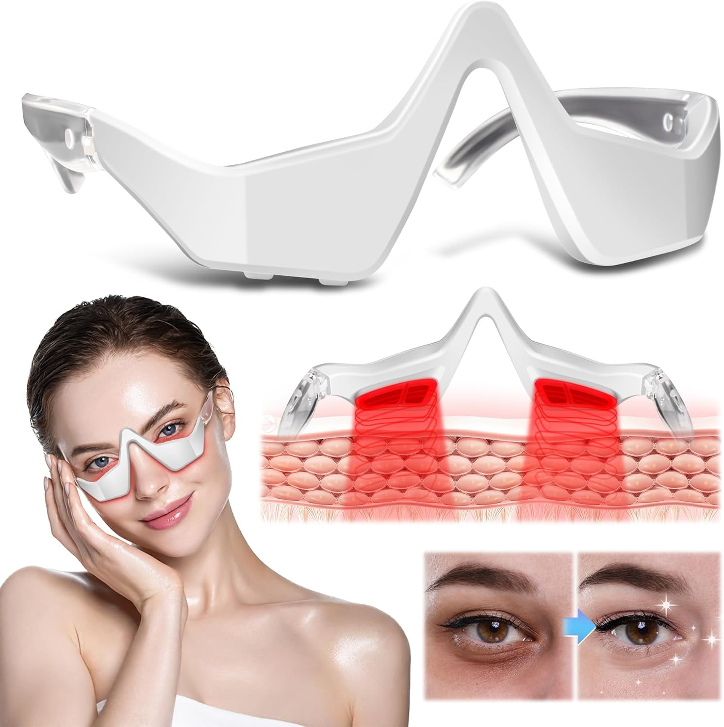 Under Eye Light Therapy Massager Glasses, 2 Modes Light Therapy for ...