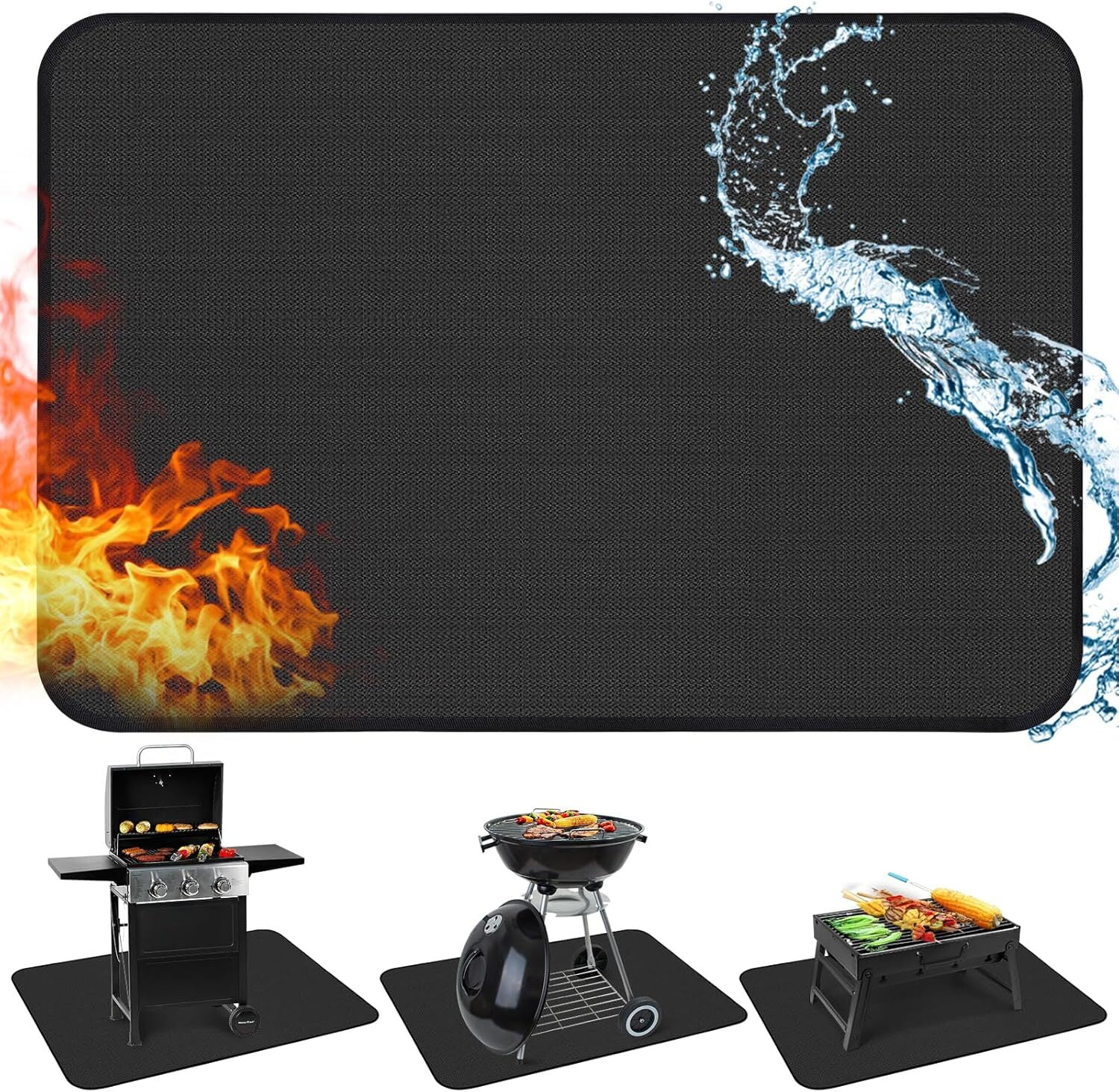 Under Grill Mat, 50×36 Inch BBQ Patio Protector, Fire & Oil Resistant ... Under Grill Mat, 50×36 Inch BBQ Patio Protector, Fire & Oil Resistant ...