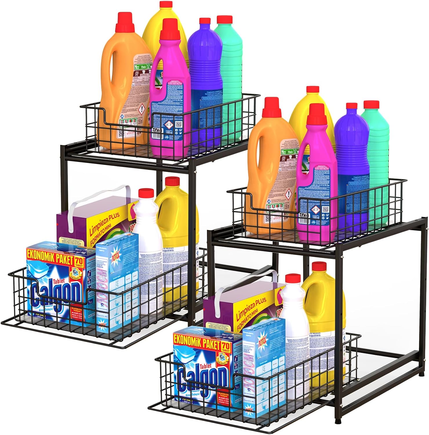 Under Kitchen Cabinet Sink Organizer and Storage with Sliding Drawer, 2 ...