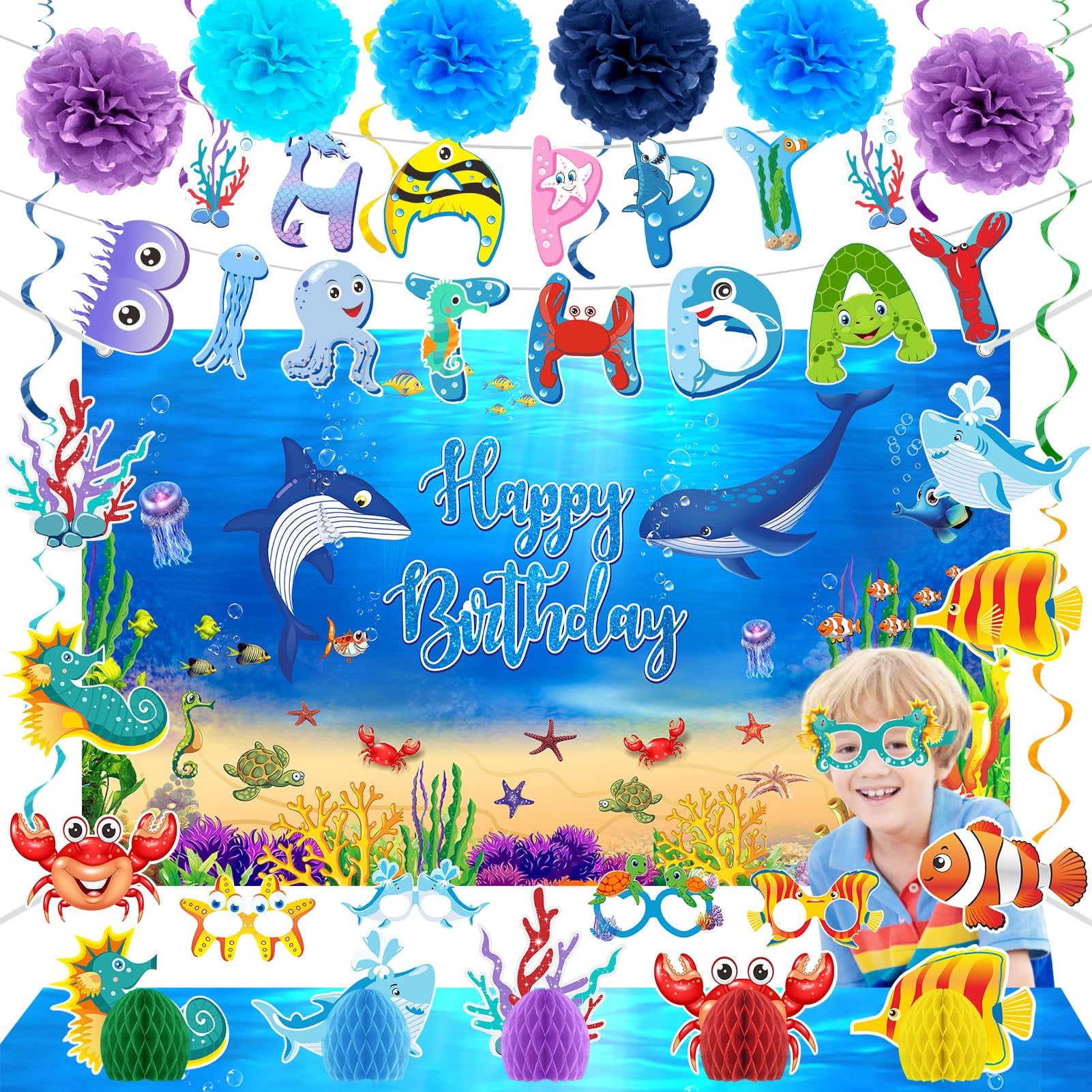 Under the Sea Birthday STF9 Decorations, 30Pcs Ocean Themed Party ...
