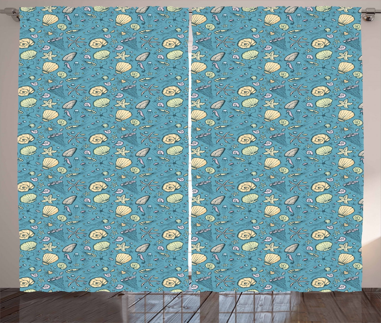 Ambesonne Under the Sea Curtains 2 Panel Set, Summer Beach Clam, 108" x ...