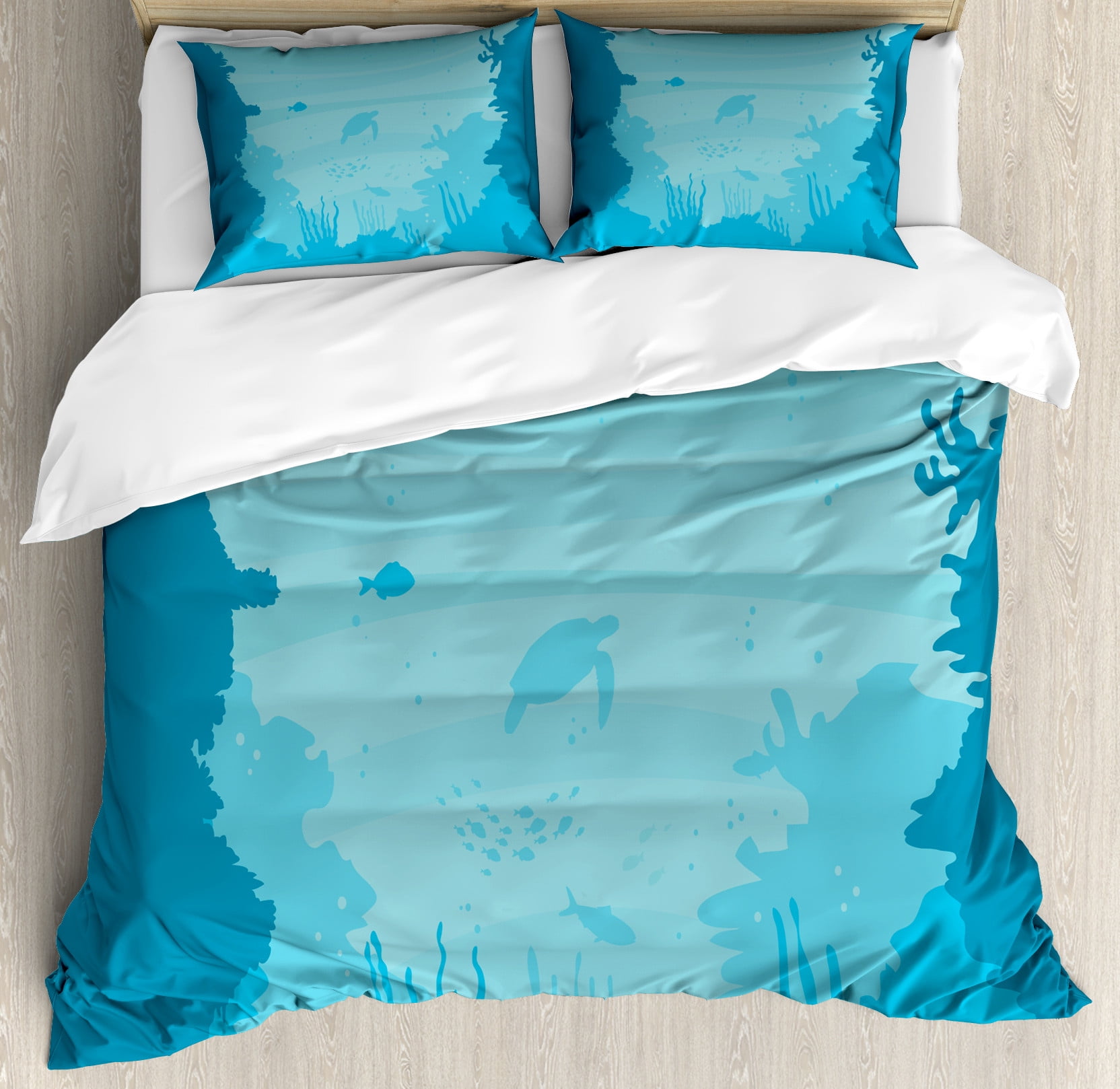 Under the Sea Duvet Cover Set, Underwater Image of a Turtles and Fish ...