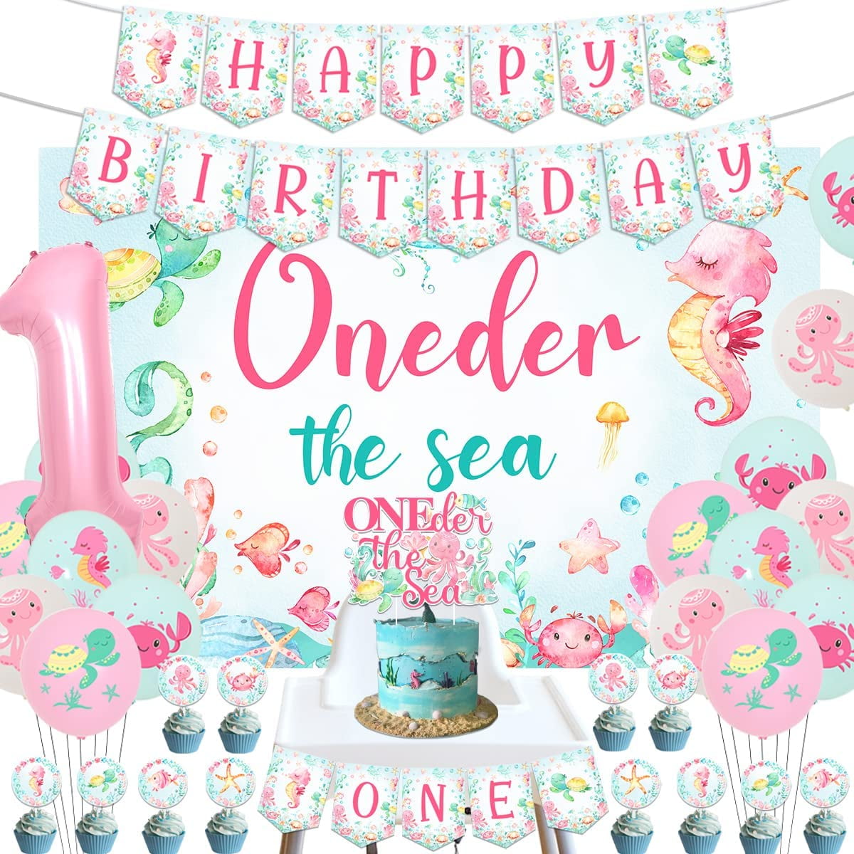 Under the Sea First Birthday Decorations for Girls Ocean Themed 1st ...