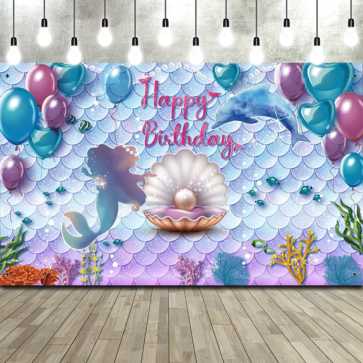 Under the Sea Mermaid Birthday Party Backdrop Girl Princess Mermaid ...