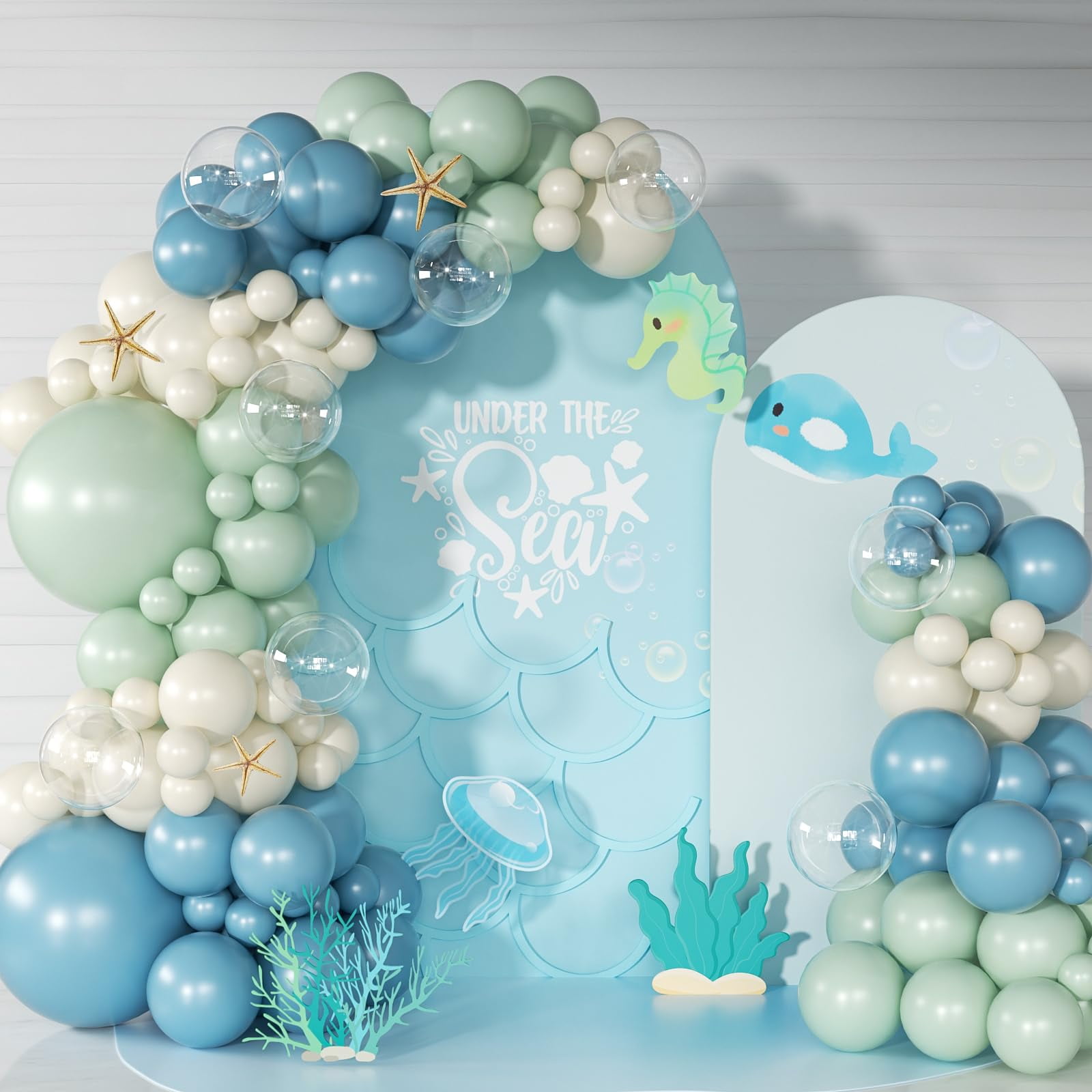Under the Sea Party Decorations, Dusty Green Blue Under the Sea Balloon ...