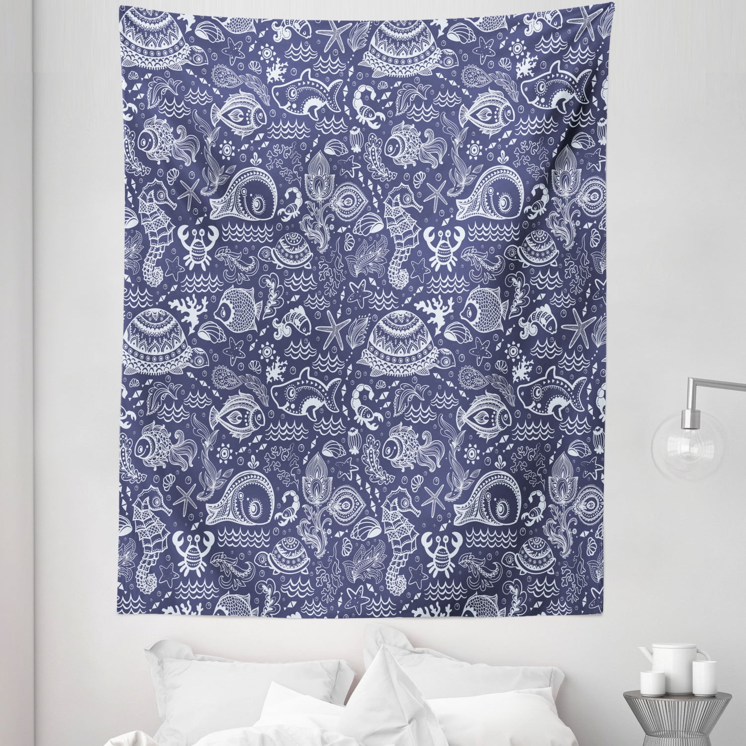 Under the Sea Tapestry, Ocean Animals Shells Plants Seahorse Turtle ...