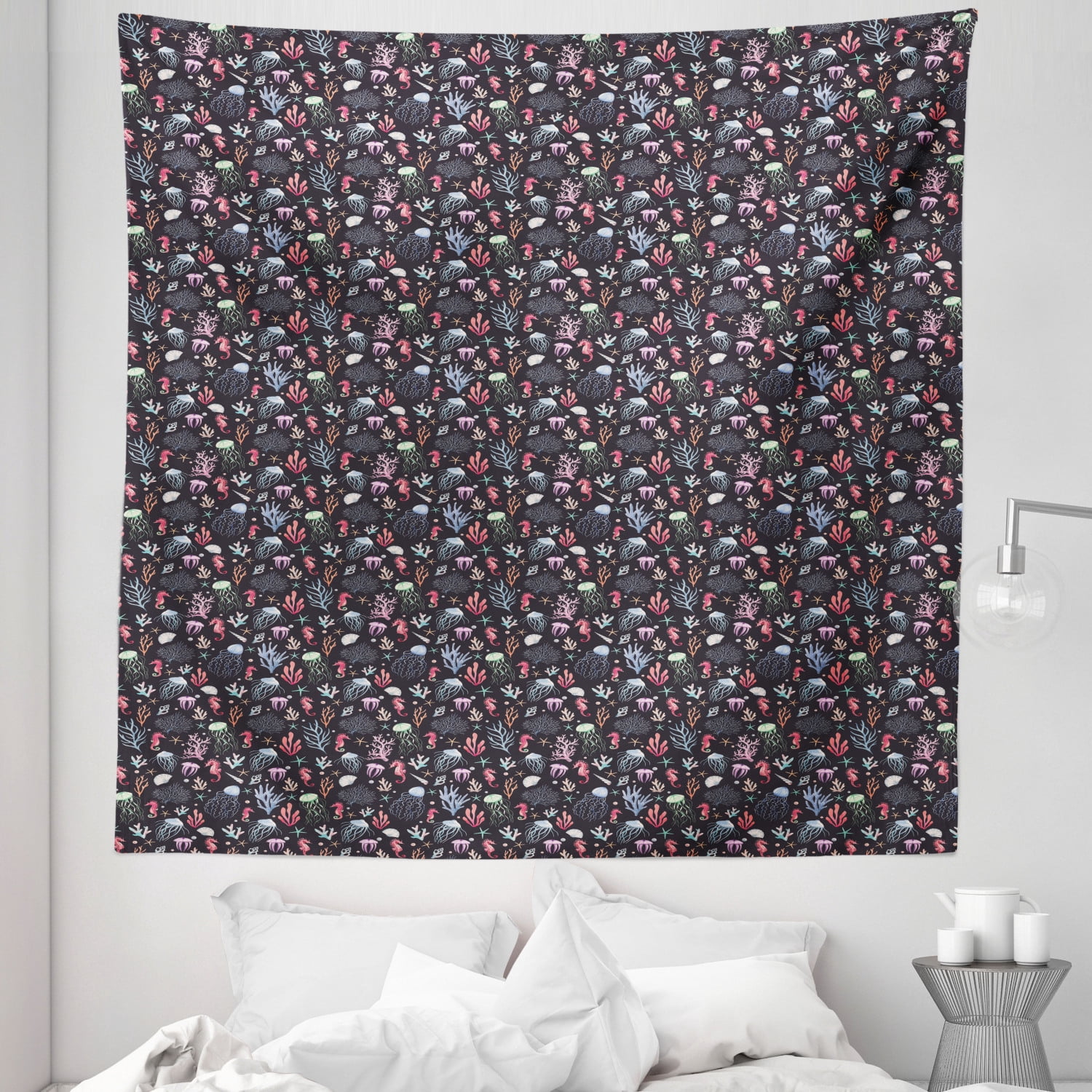 Under the Sea Tapestry, Pattern with Watercolor Sea Life Animals Such ...