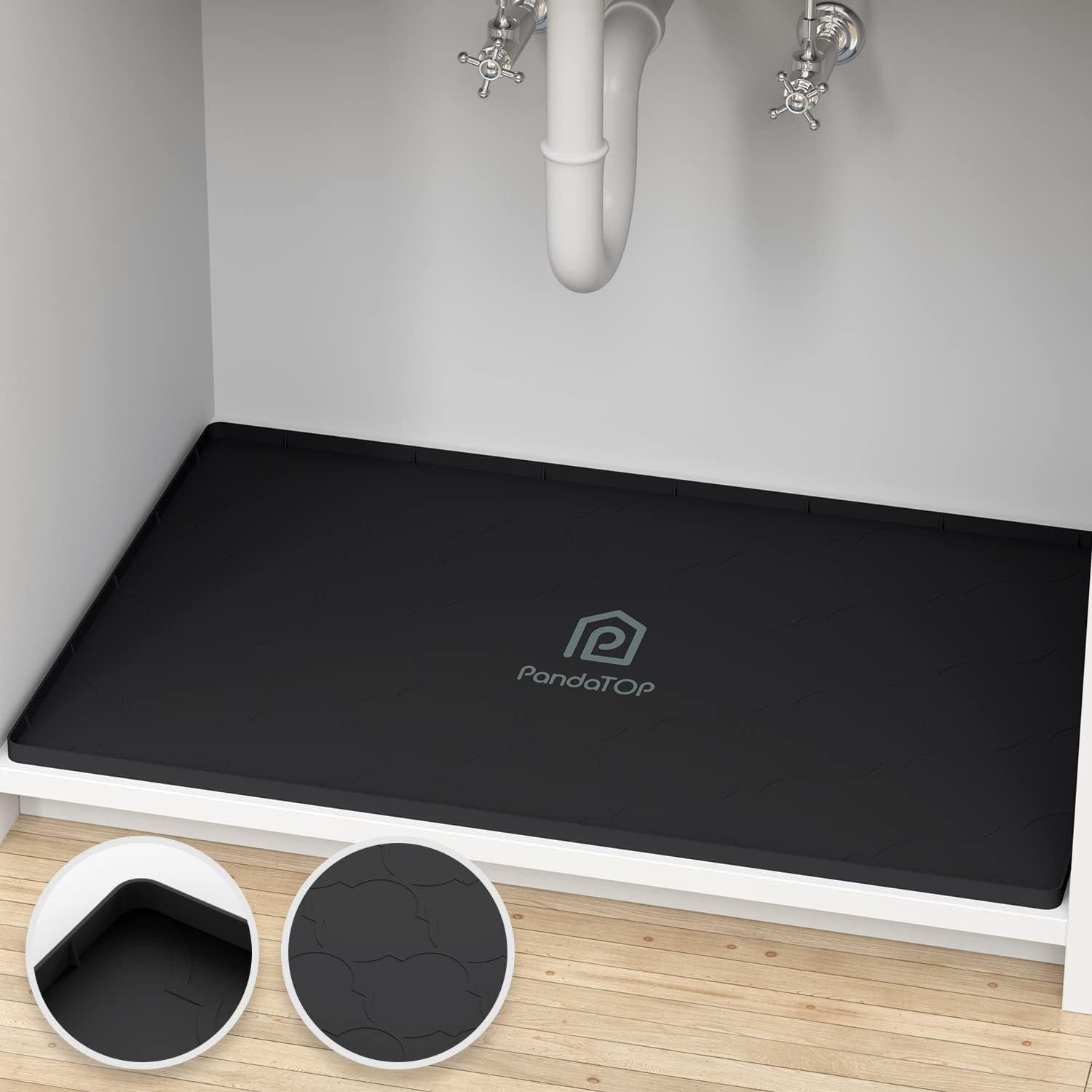 Under Sink Mat, 22" x 19" Silicone Kitchen Cabinet Tray, Waterproof ...