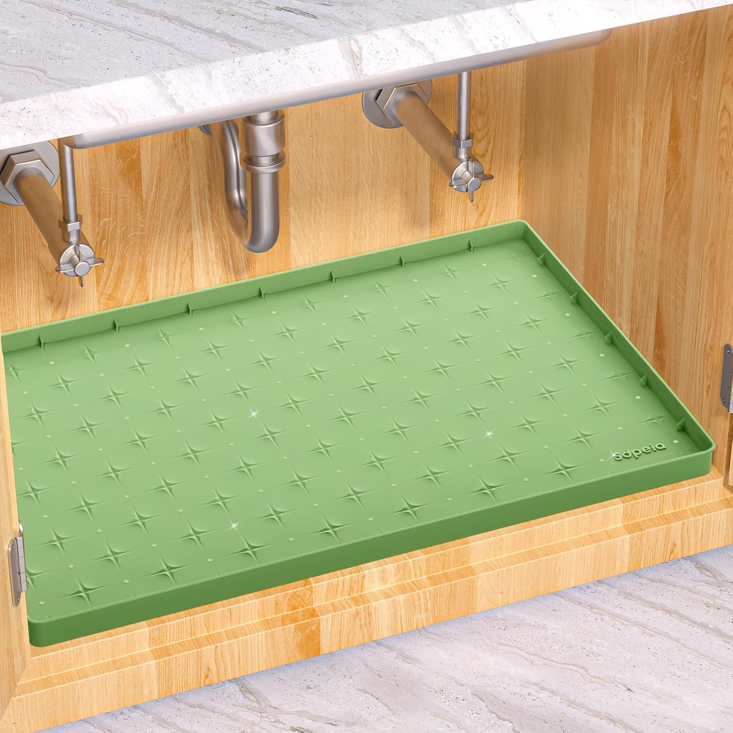 Under Sink Mat for [22" x 19"] Cabinet, Upgraded Silicone Waterproof ...