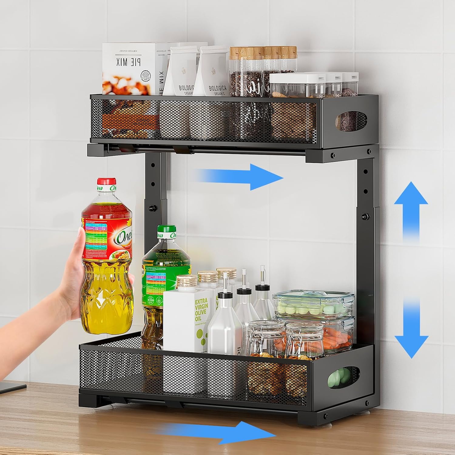 Under Sink Organizer 1 Pack, 2 Tier Slide Out Under Sink Organizers and ...