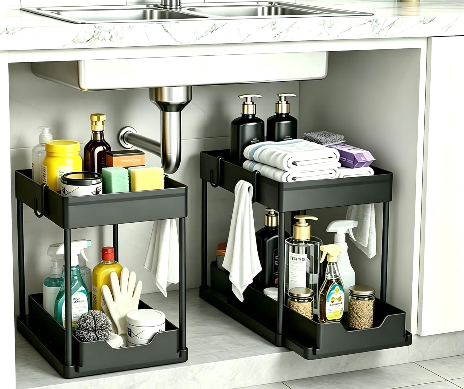 Under Sink Organizer 2 Pack, Bathroom Cabinet Organizer, Tier Sliding ...