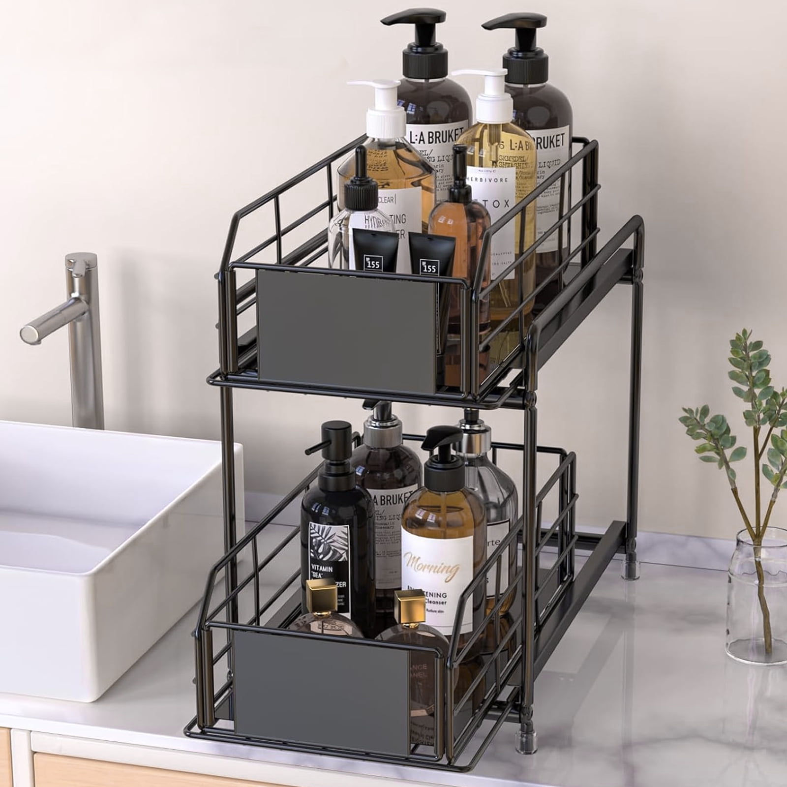 Under Sink Organizer, 2 Tier Bathroom Cabinet Organizer Metal Kitchen ...