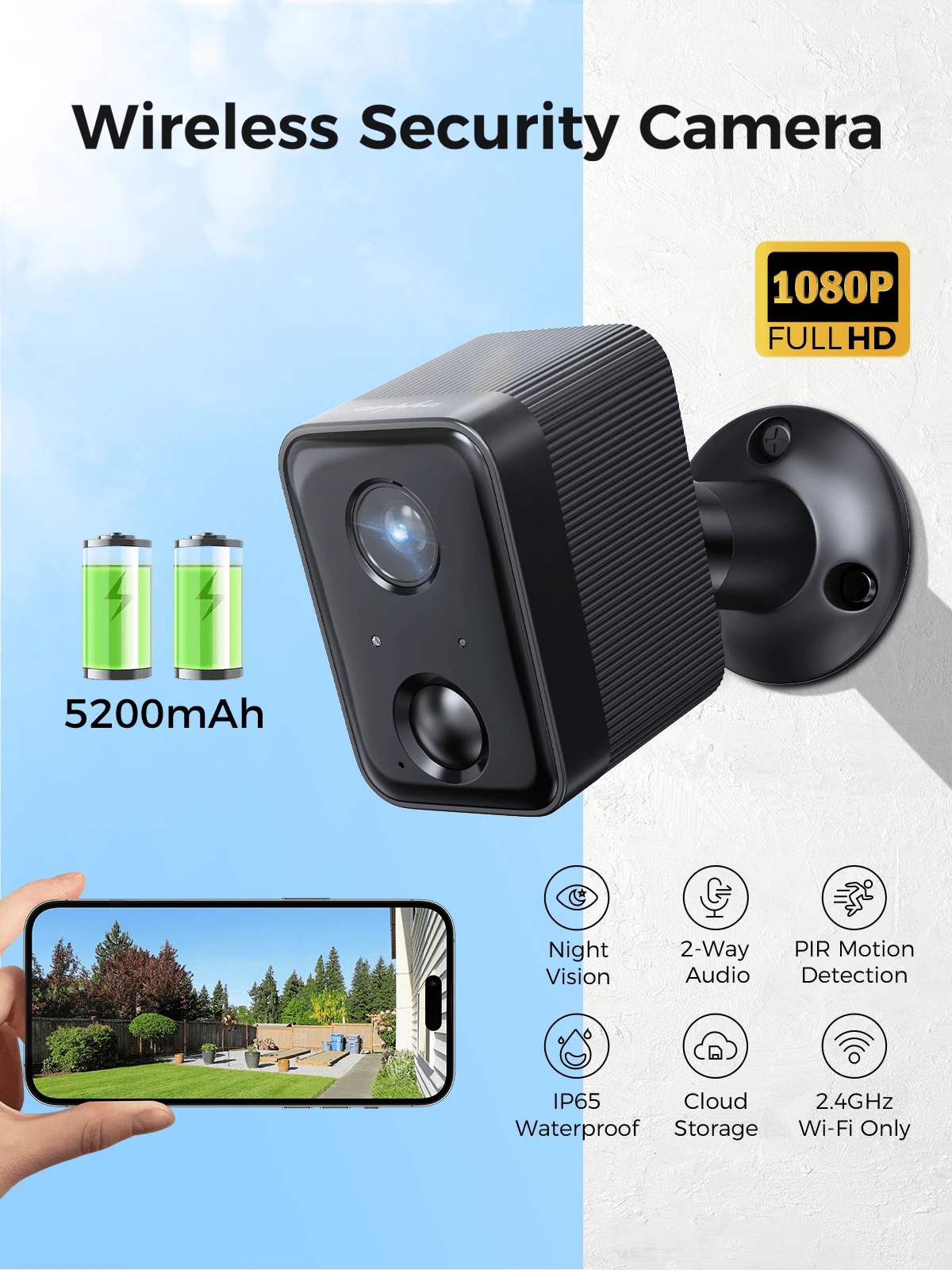Arpha Security Cameras Wireless Outdoor, 1080P Battery Powered WiFi ...