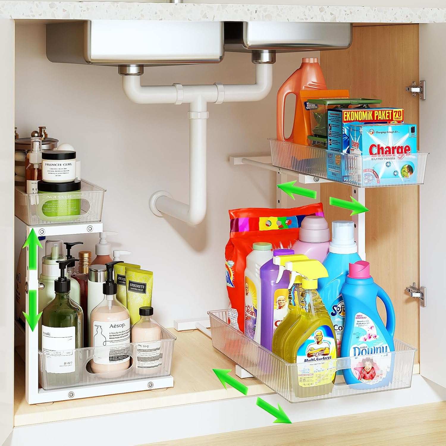 Under Sink Organizer, Height Adjustable Under Sink Organizers and ...