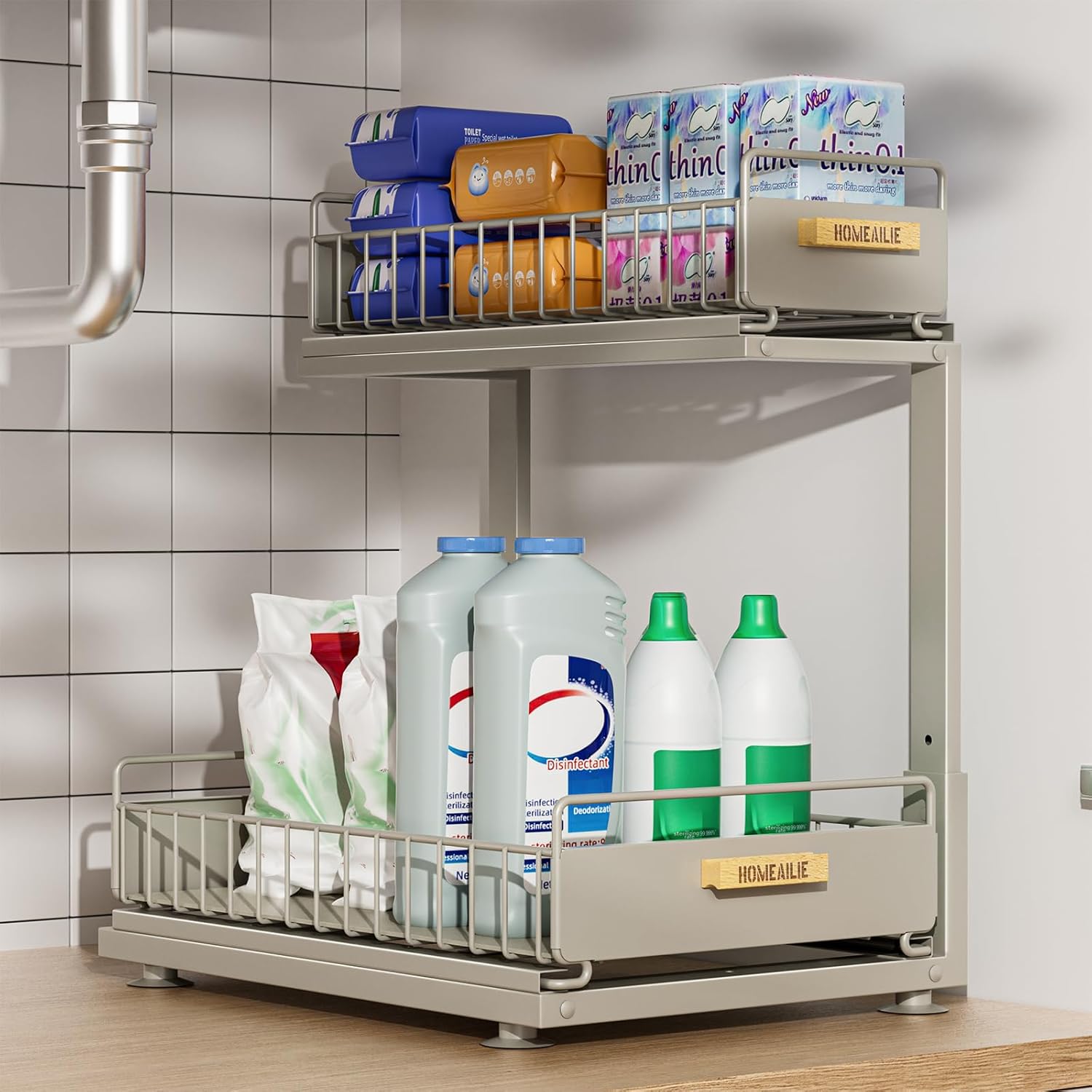 Under Sink Organizer, High Adjustable 2 Tier Under Kitchen Sink ...