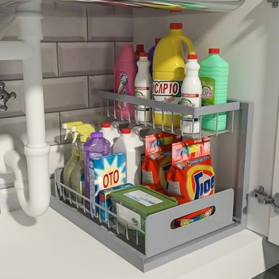 Under Sink Organizer, Pull Out Cabinet Organizer 2 Tier Slide Out Sink ...