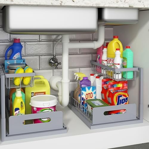Under Sink Organizer, Pull Out Cabinet Organizer 2 Tier Slide Out Sink ...