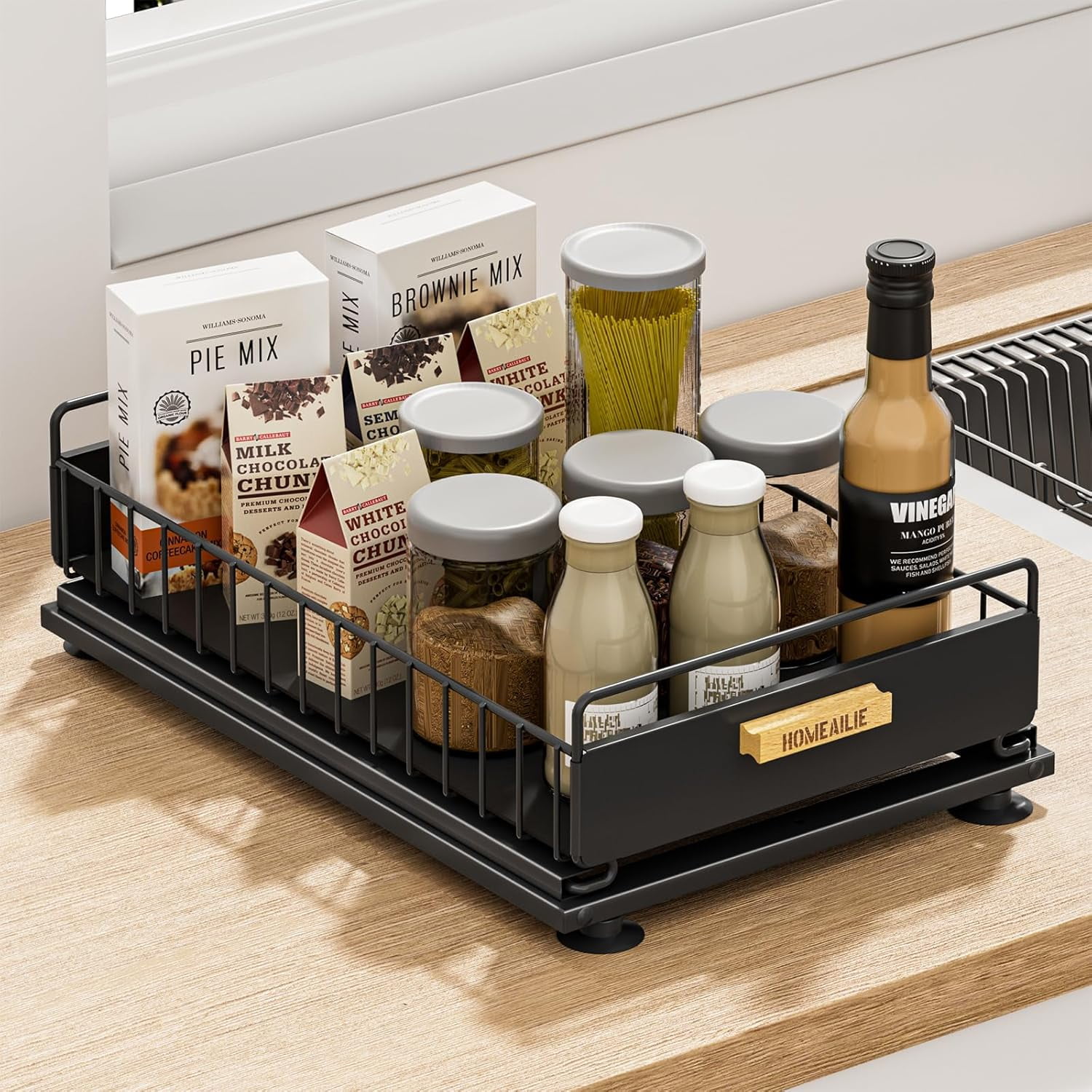 Under Sink Organizer, Single Tier Metal Pull Out Sliding Drawer Shelf ...
