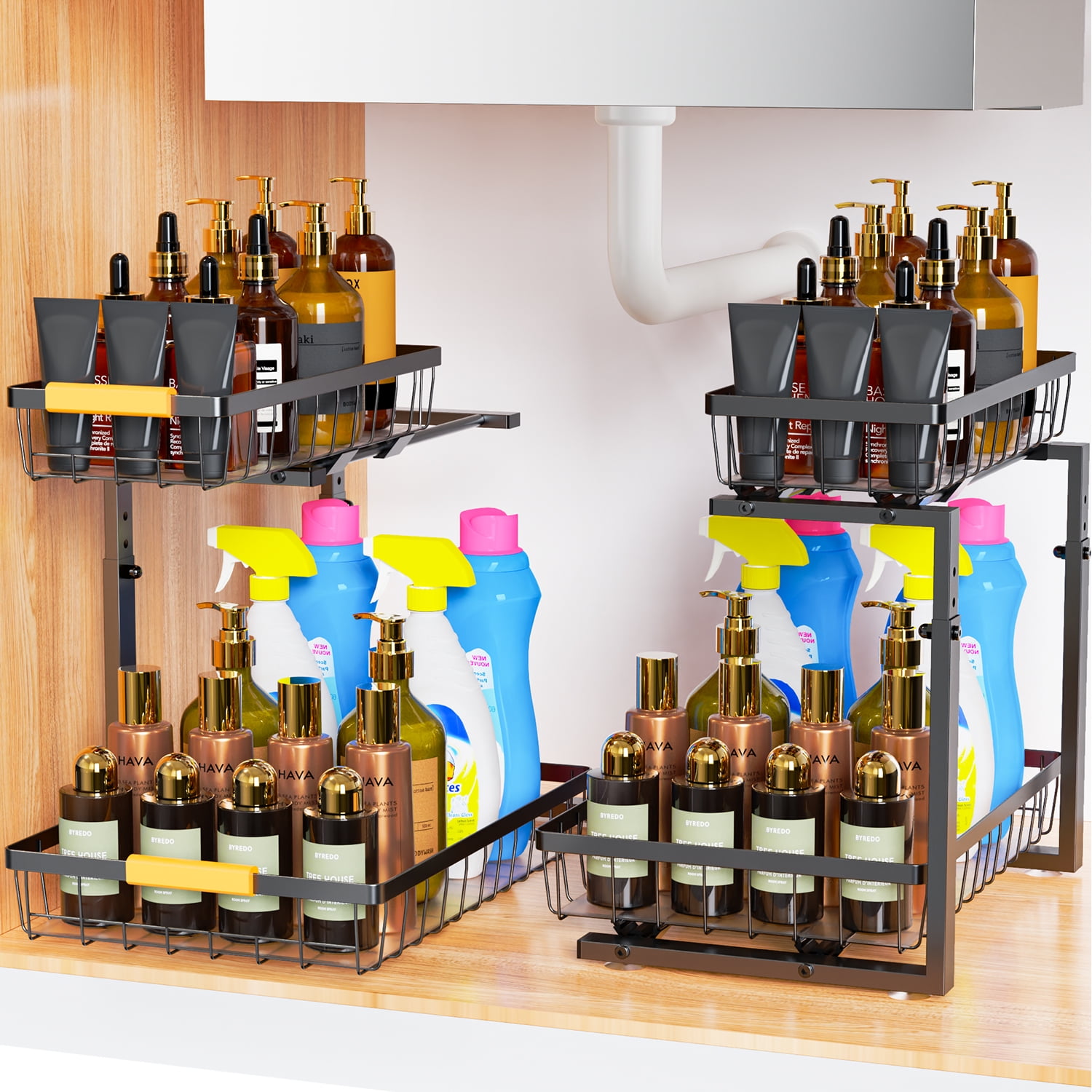 Stainless Steel Under Sink Organizer: FOUKUS 2 Tier Pull Out Cabinet ...