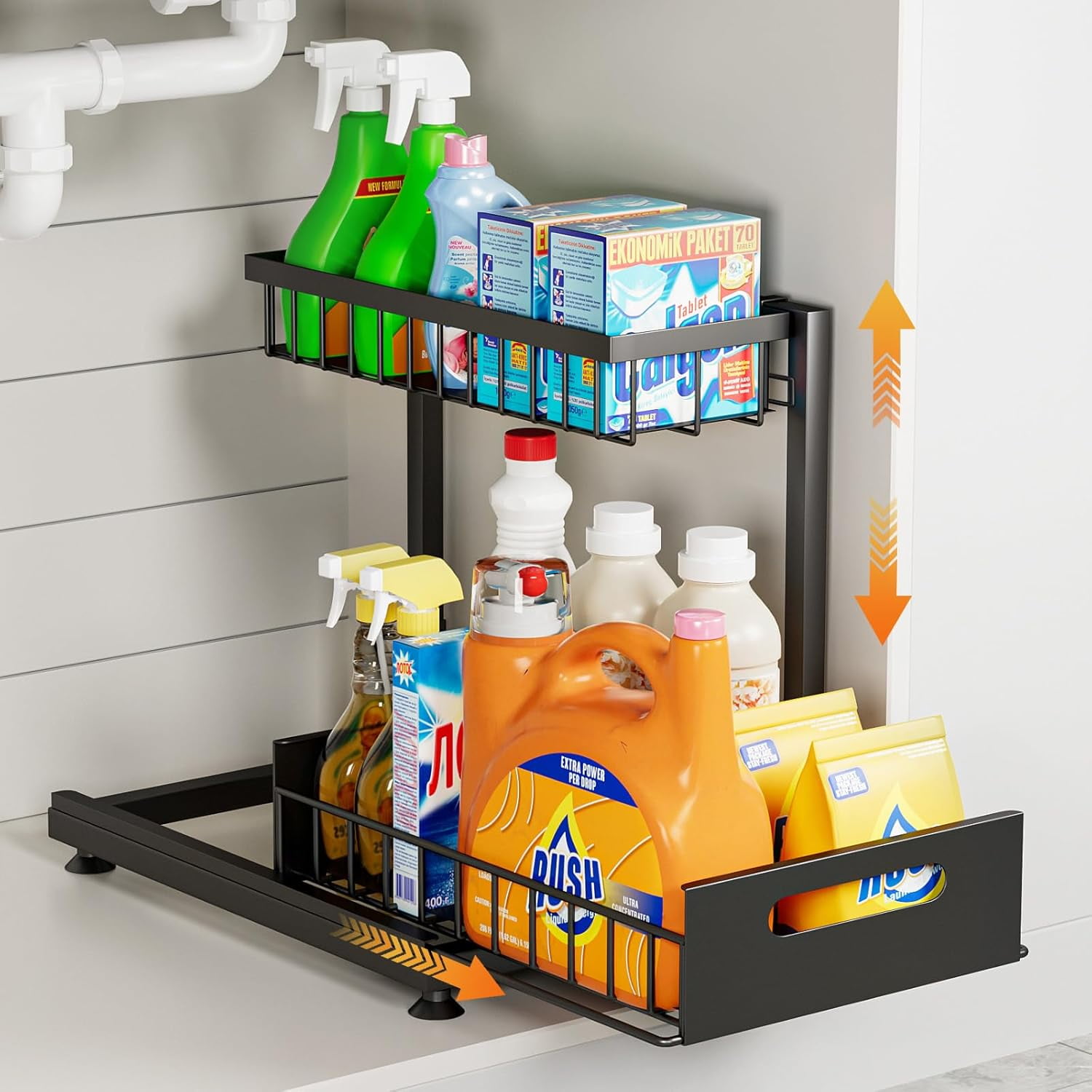 Under Sink Organizer Storage 2-Tier Premium Metal Pull-Out Racks ...