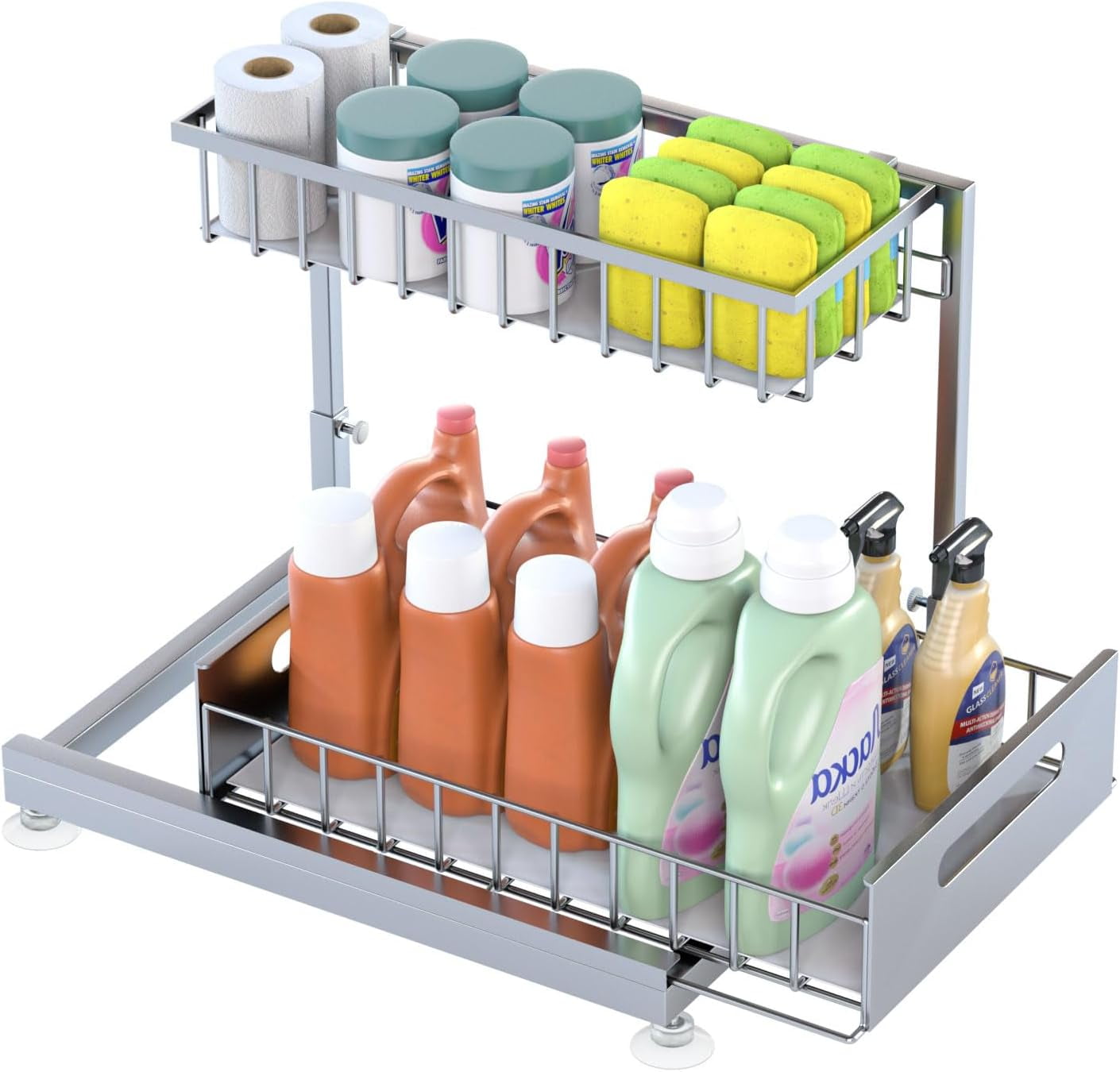 Under Sink Organizer Storage 2-Tier Premium Metal Pull-Out Racks ...