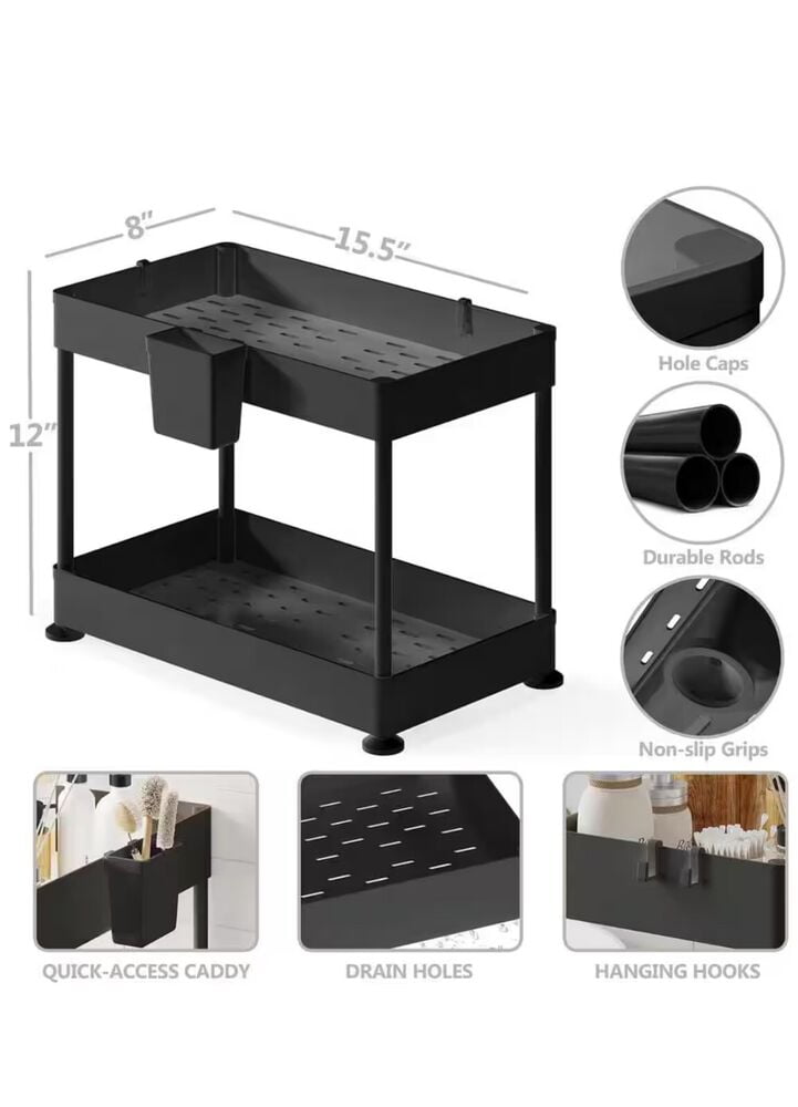 Under Sink Organizer With 2-Tier Storage Basket With Sliding Storage ...