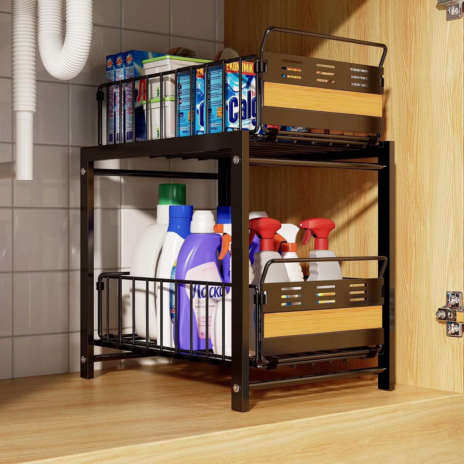 Under Sink Organizer and Storage, 2 Tier Pull Out Cabinet Organizer ...