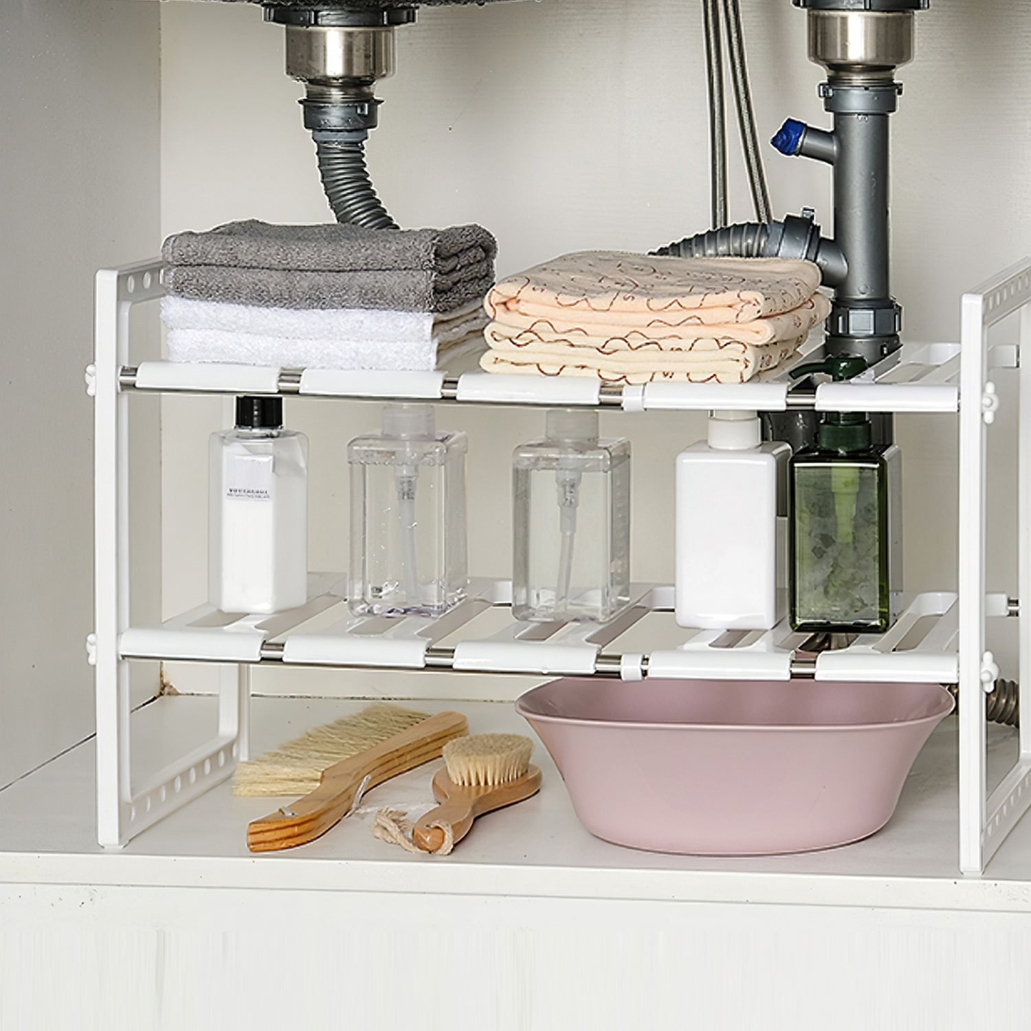 Under Sink Organizer TeqHome 2 Tier Bathroom Cabinet Organizer Under ...