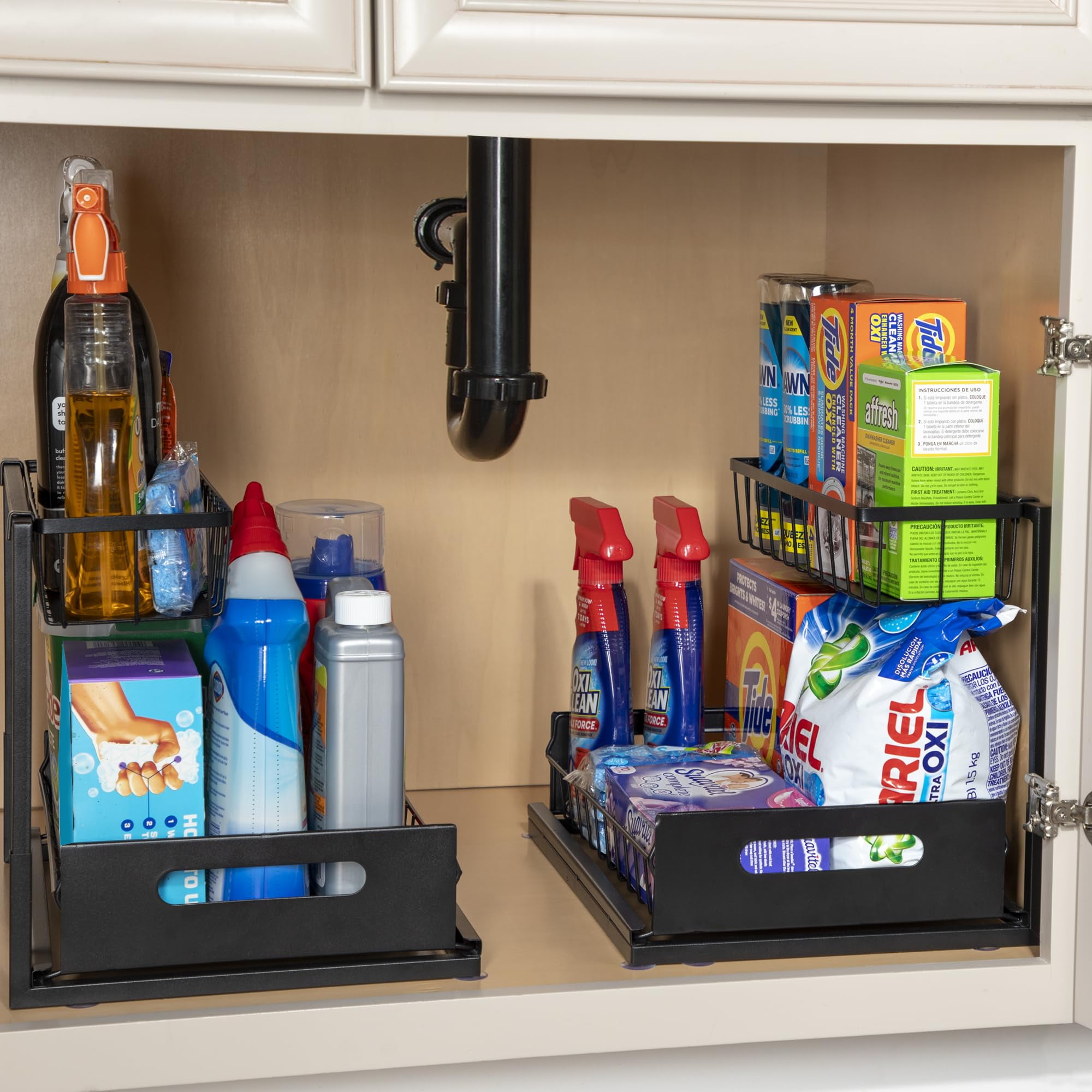 Under Sink Organizers Around Pipe - 2-Pack Slide Out Storage Bins, 2 ...