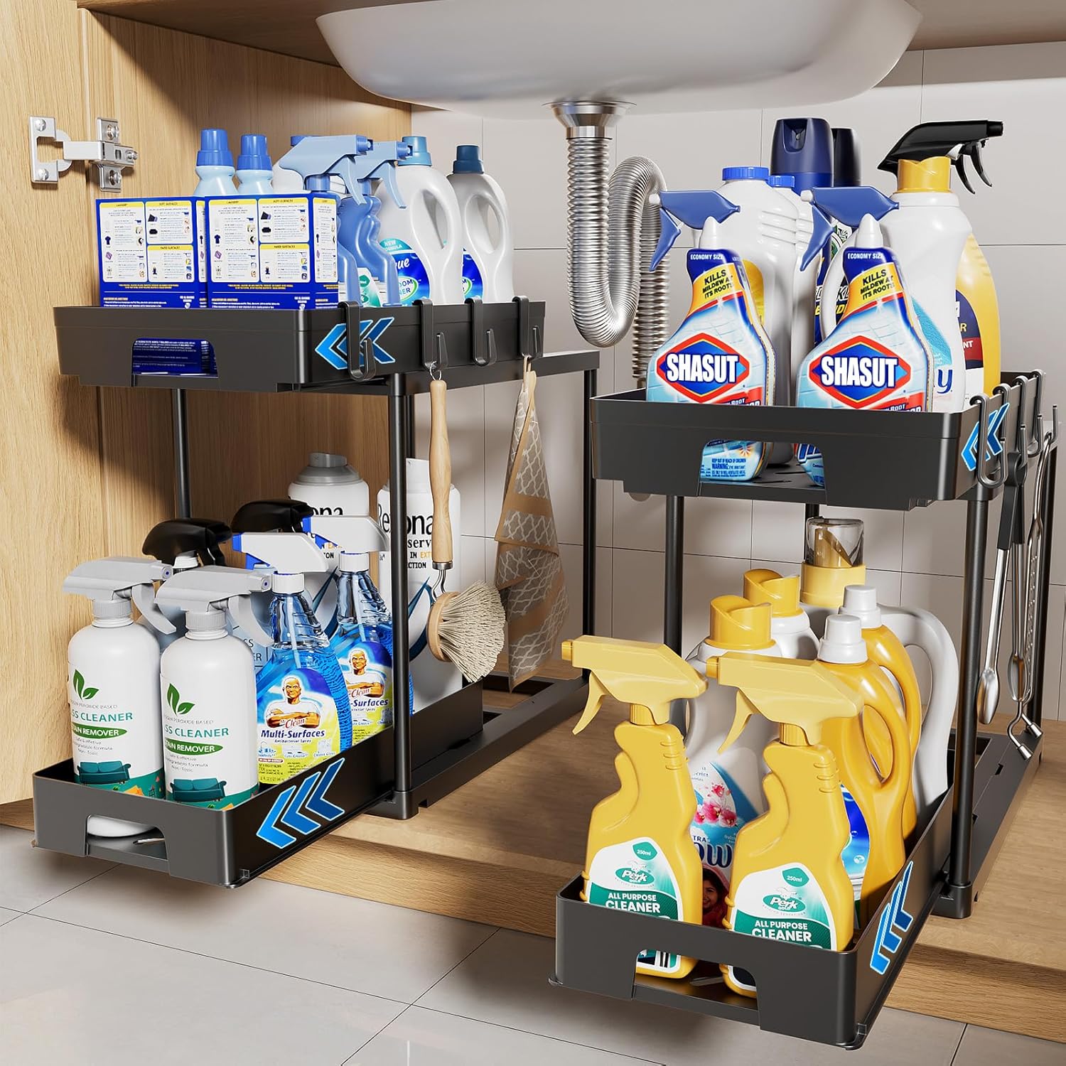 Under Sink Organizers and Storage, 2 Pack Pull Out Kitchen Bathroom ...