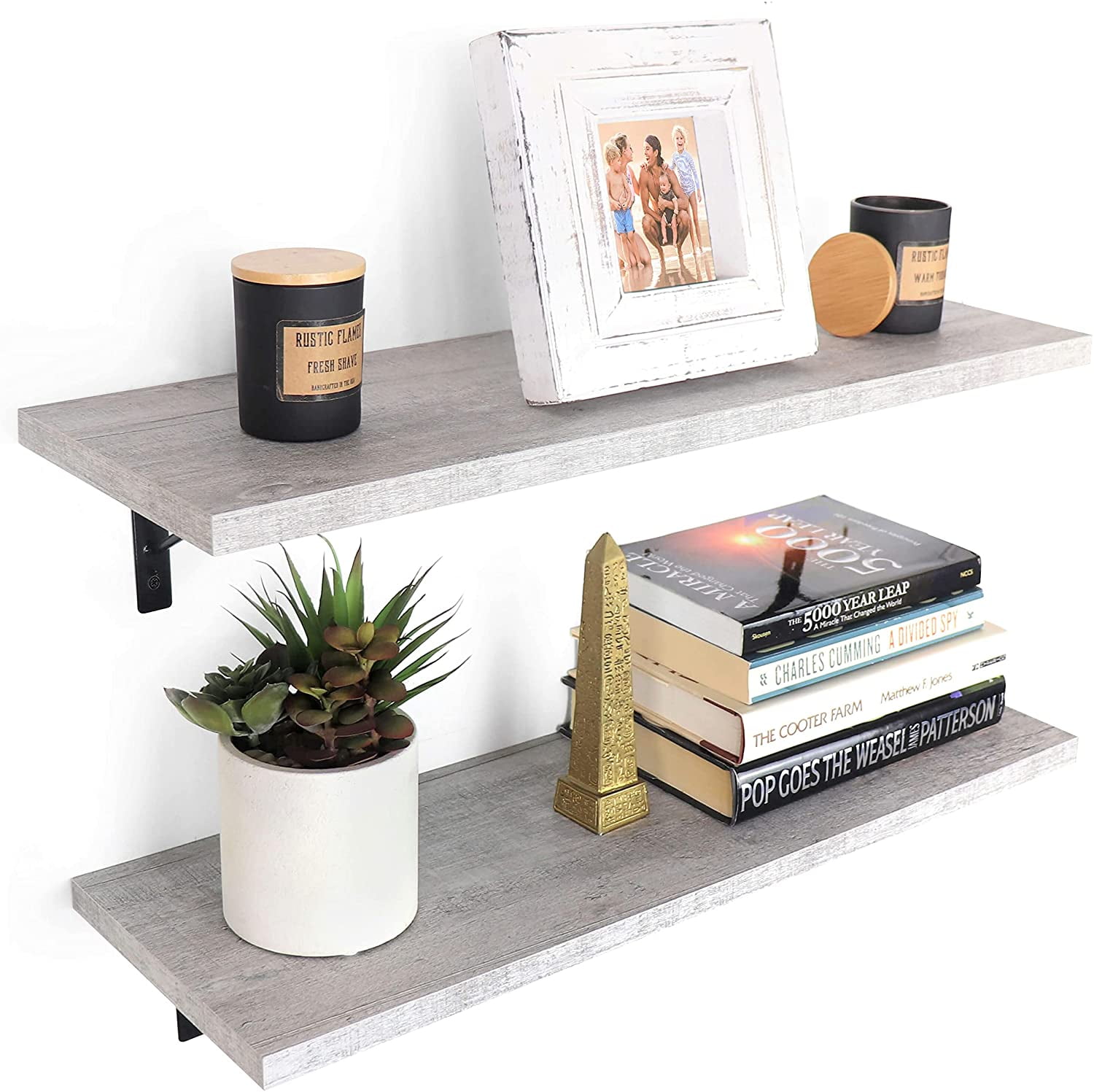 Under.Stated Floating Wall Shelves, 24” Wall Mounted Hanging Shelf Set ...