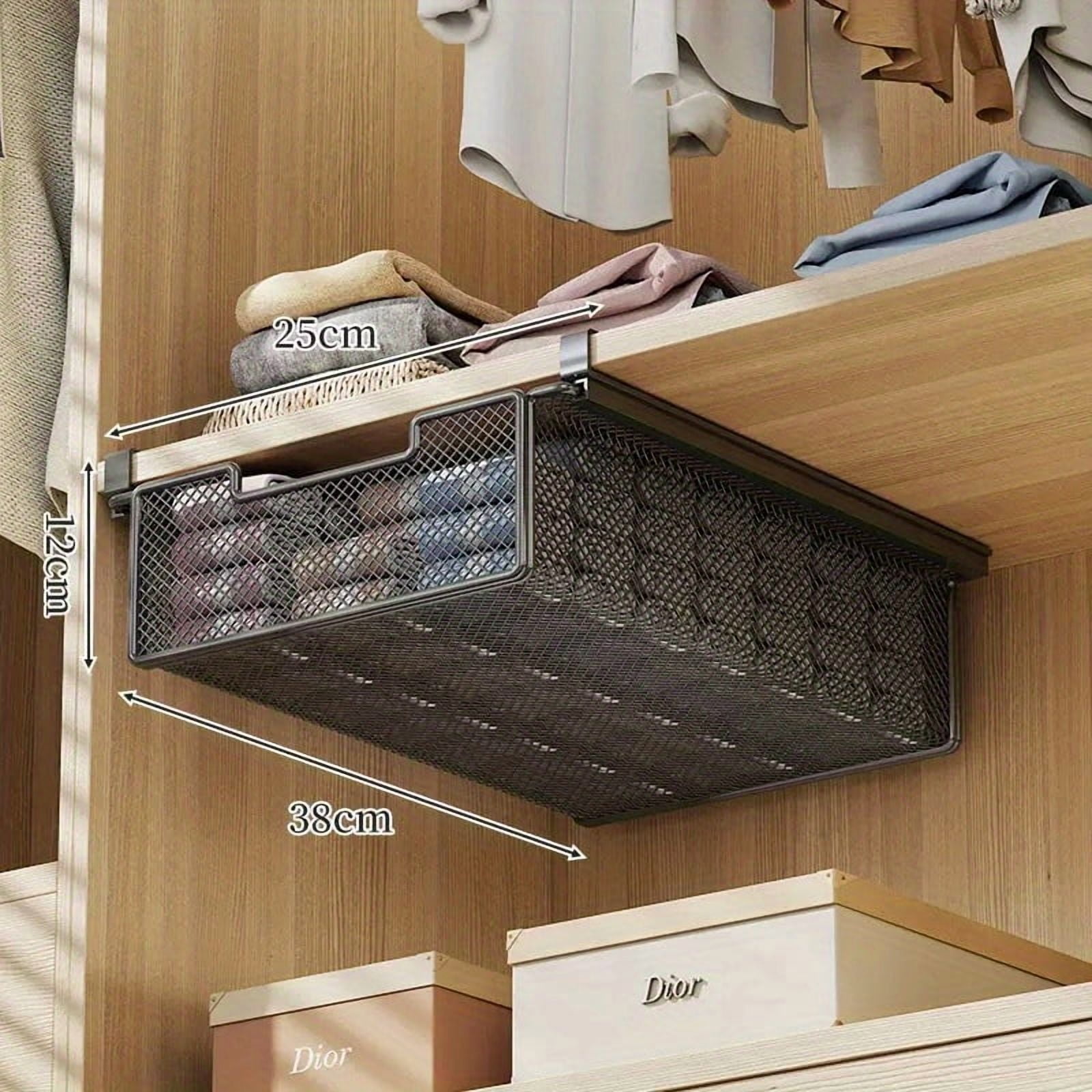 Under-Table Hanging Mesh Basket - Adhesive No-Drill Storage Drawer for ...
