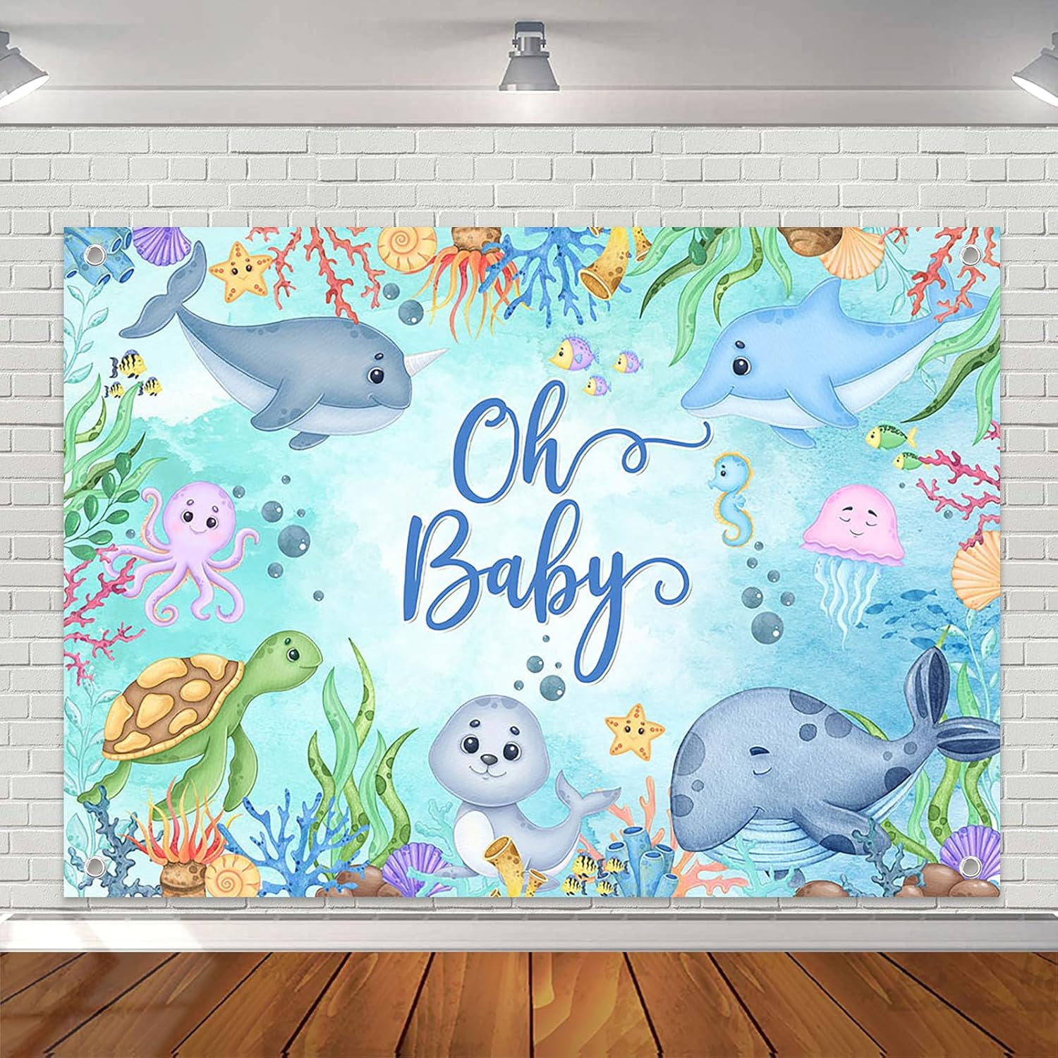 Under The Sea Baby Shower Backdrop Oh Baby Ocean Theme Baby Shower ...