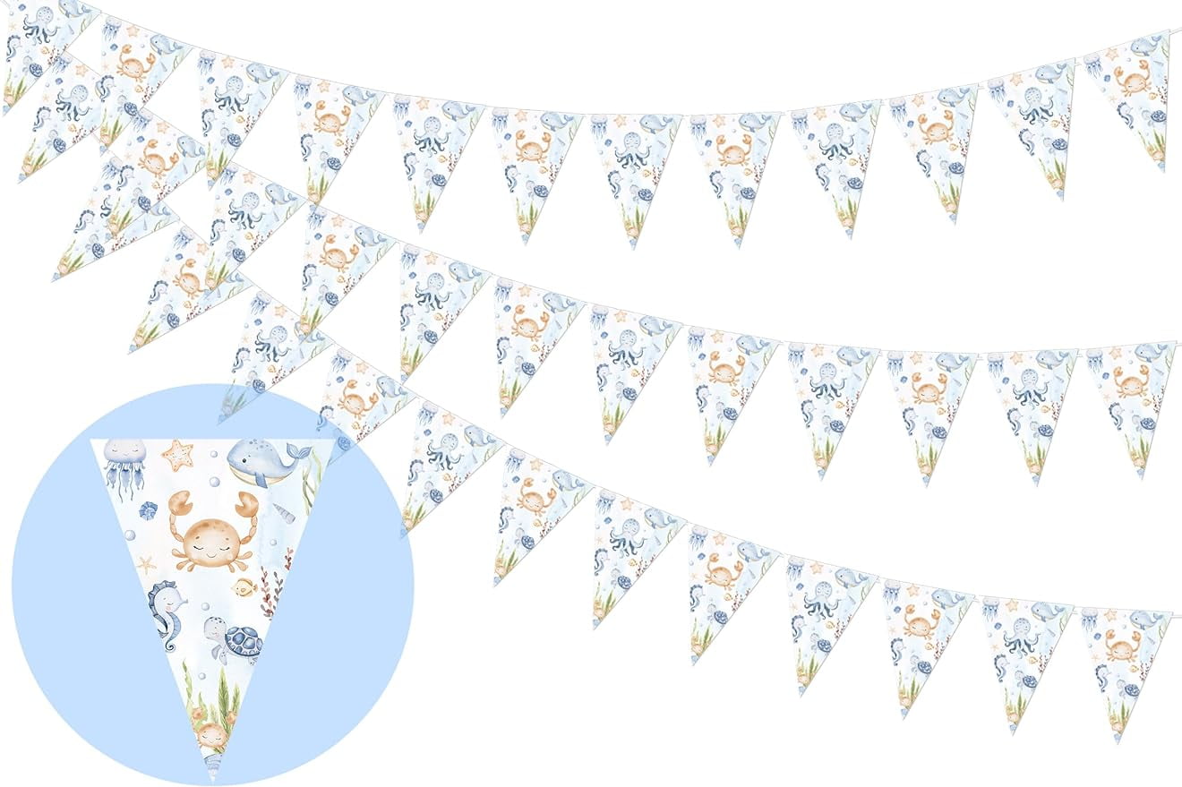 Under The Sea Banner, 3 Pieces Ocean Animal Pennant Banner Marine ...
