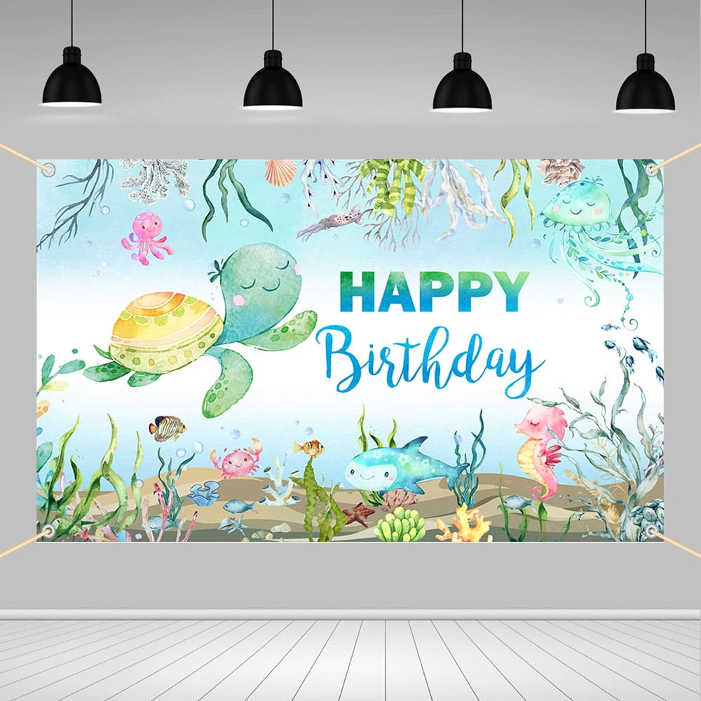 Under The Sea Birthday Backdrop Ocean Animal Happy Birthday Party ...