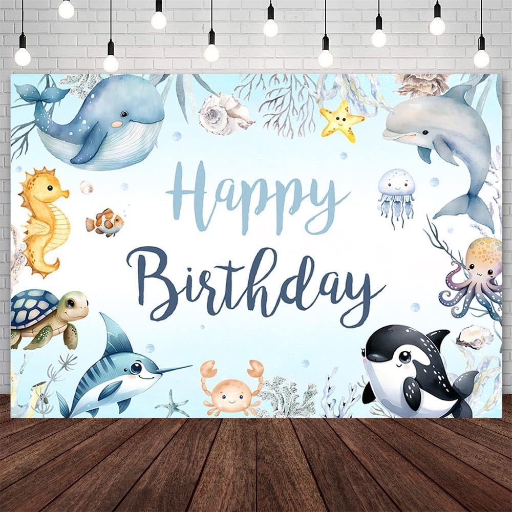 Under The Sea Birthday Backdrop Ocean Animal Happy Birthday Photography ...
