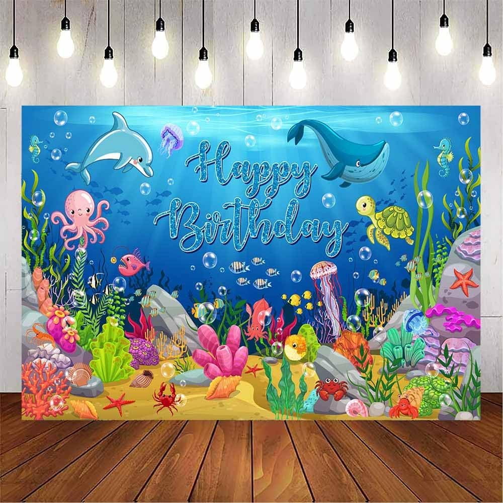 Under The Sea Birthday Backdrop Under Ocean Animals Happy Birthday ...