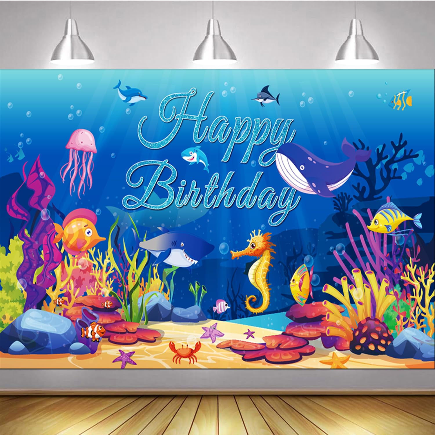 Under The Sea Happy Birthday Backdrop, Ocean Animal Happy Birthday ...